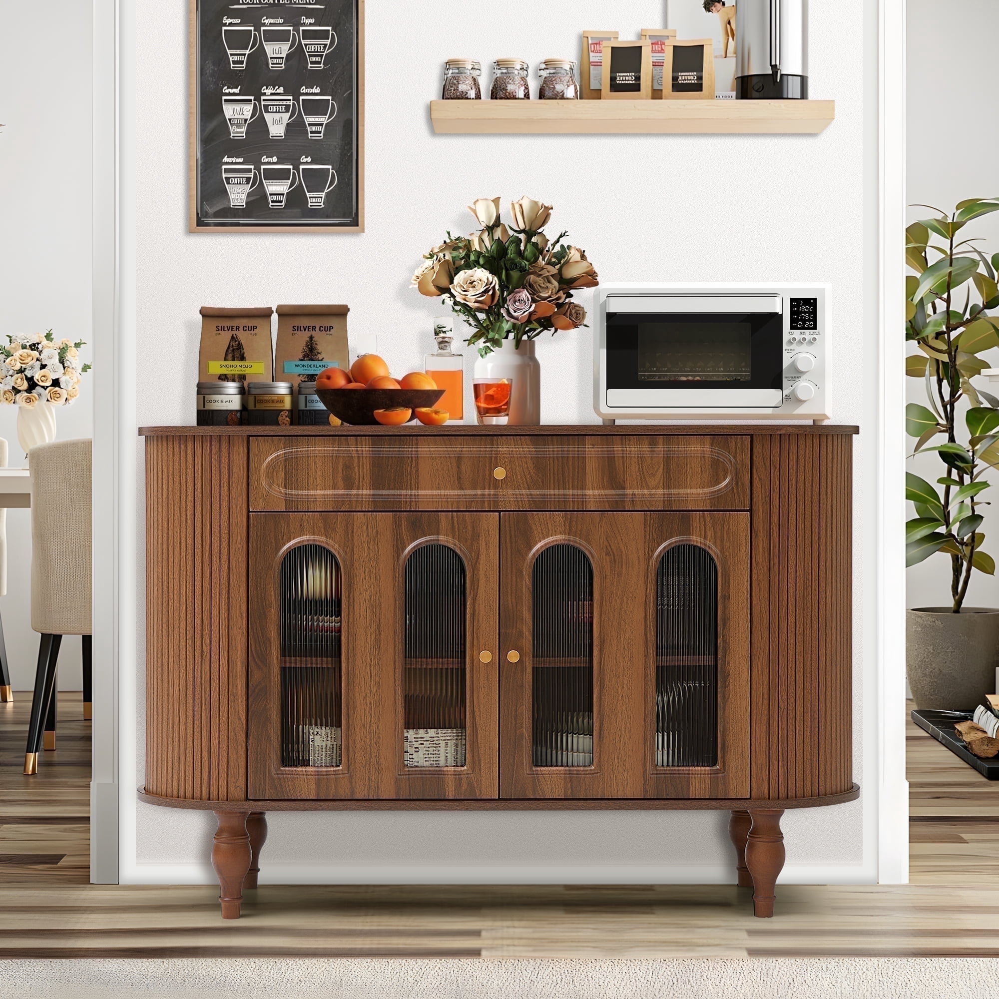 Wirrytor 47'' Wooden Oval Sideboard Buffet Cabinet with 2 Hollow Doors ...
