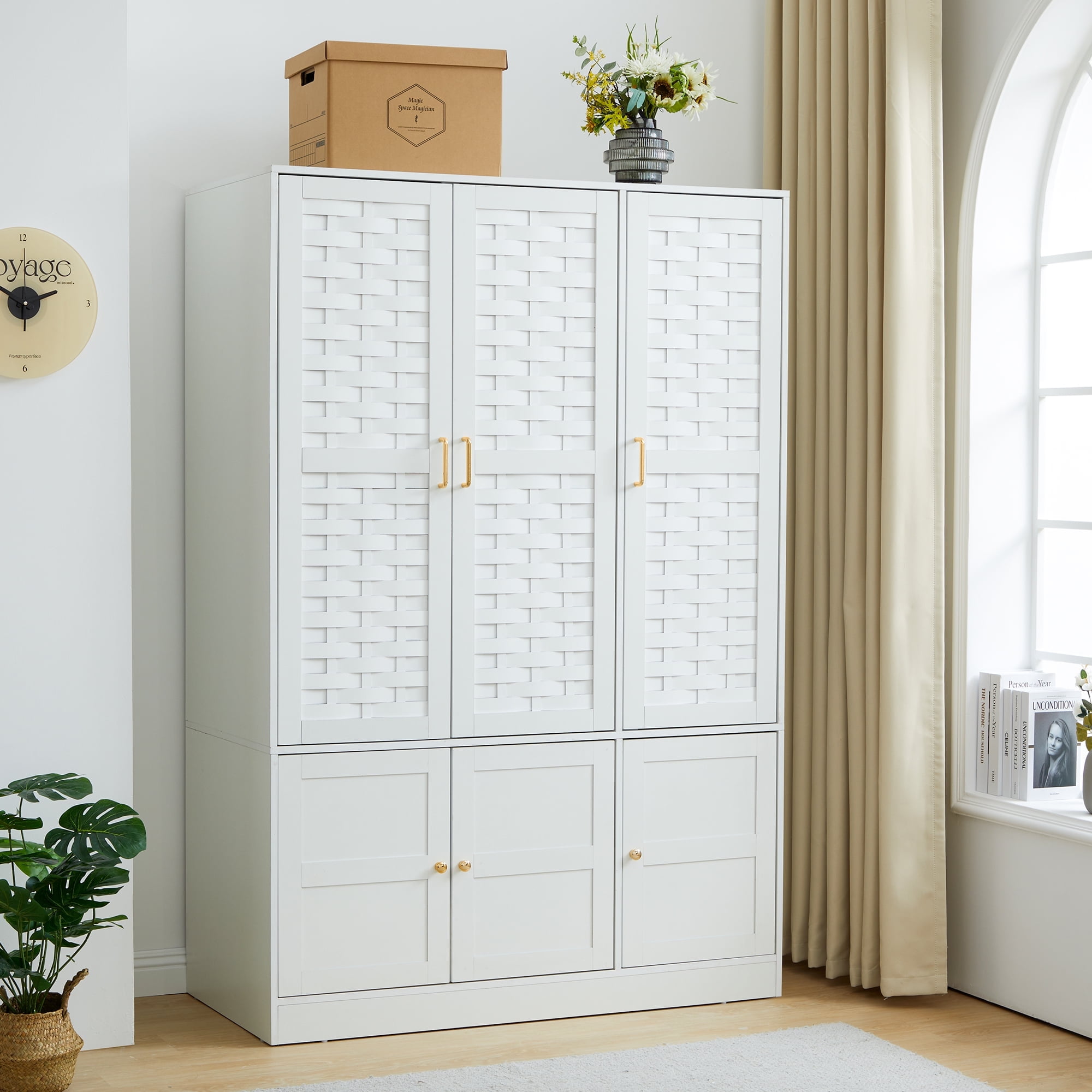 Wirrytor 6 Doors Armoire Wardrobe, Storage Cabinet Wood, 8 Shelves ...