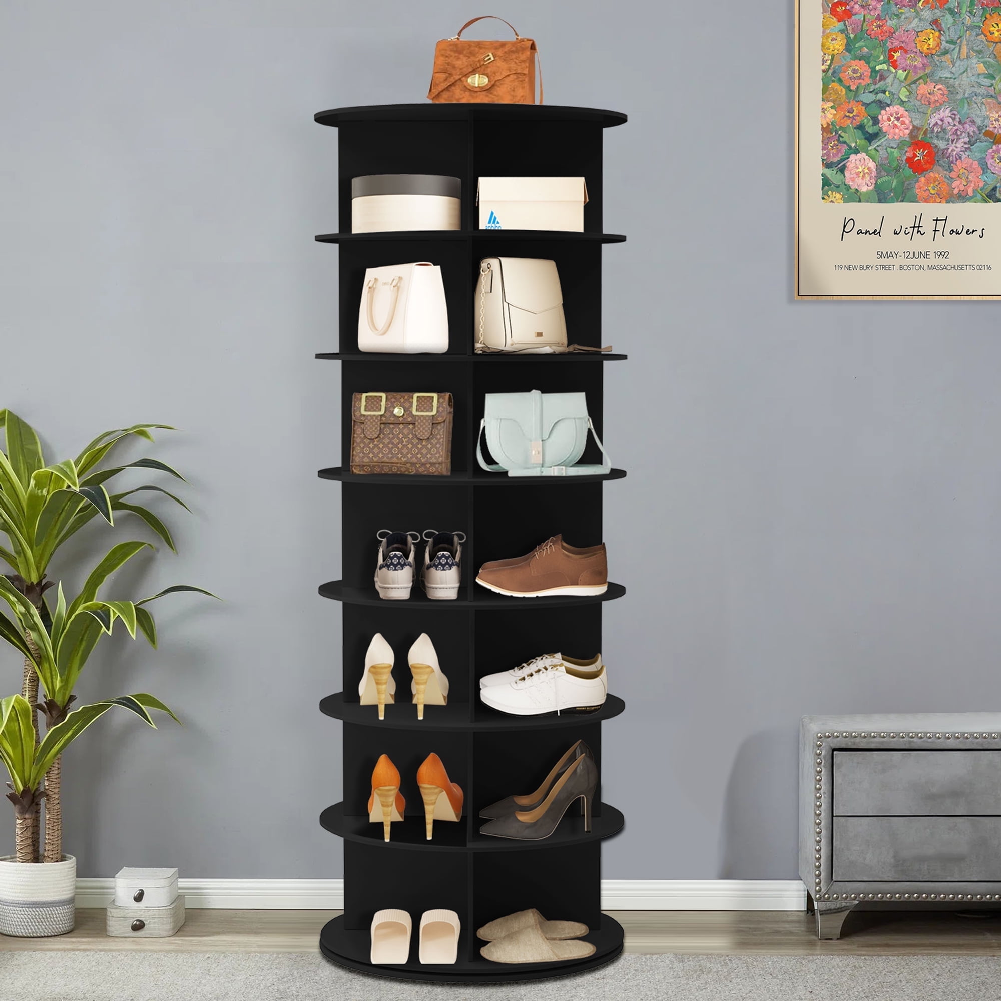 Wirrytor Black 7-Tire 360° Tall Rotating Shoe Rack Tower, Rotating Shoe ...