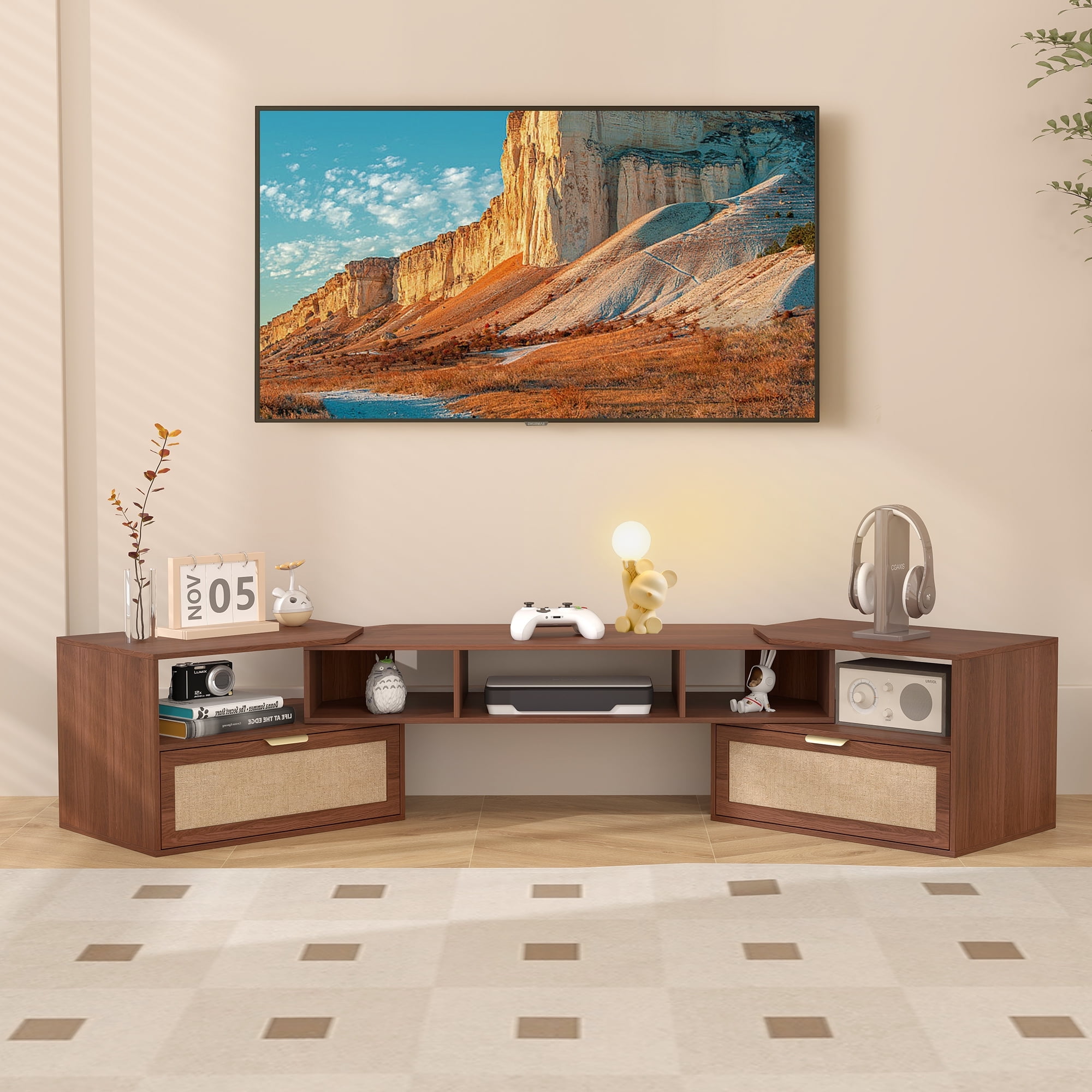 Wirrytor 79 In TV Stand with 90° Rotating Cabinets, Long Entertainment ...