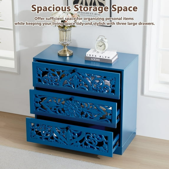 Wirrytor Blue 3 Drawer Dresser for bedroom, Modern Chest of Drawers ...