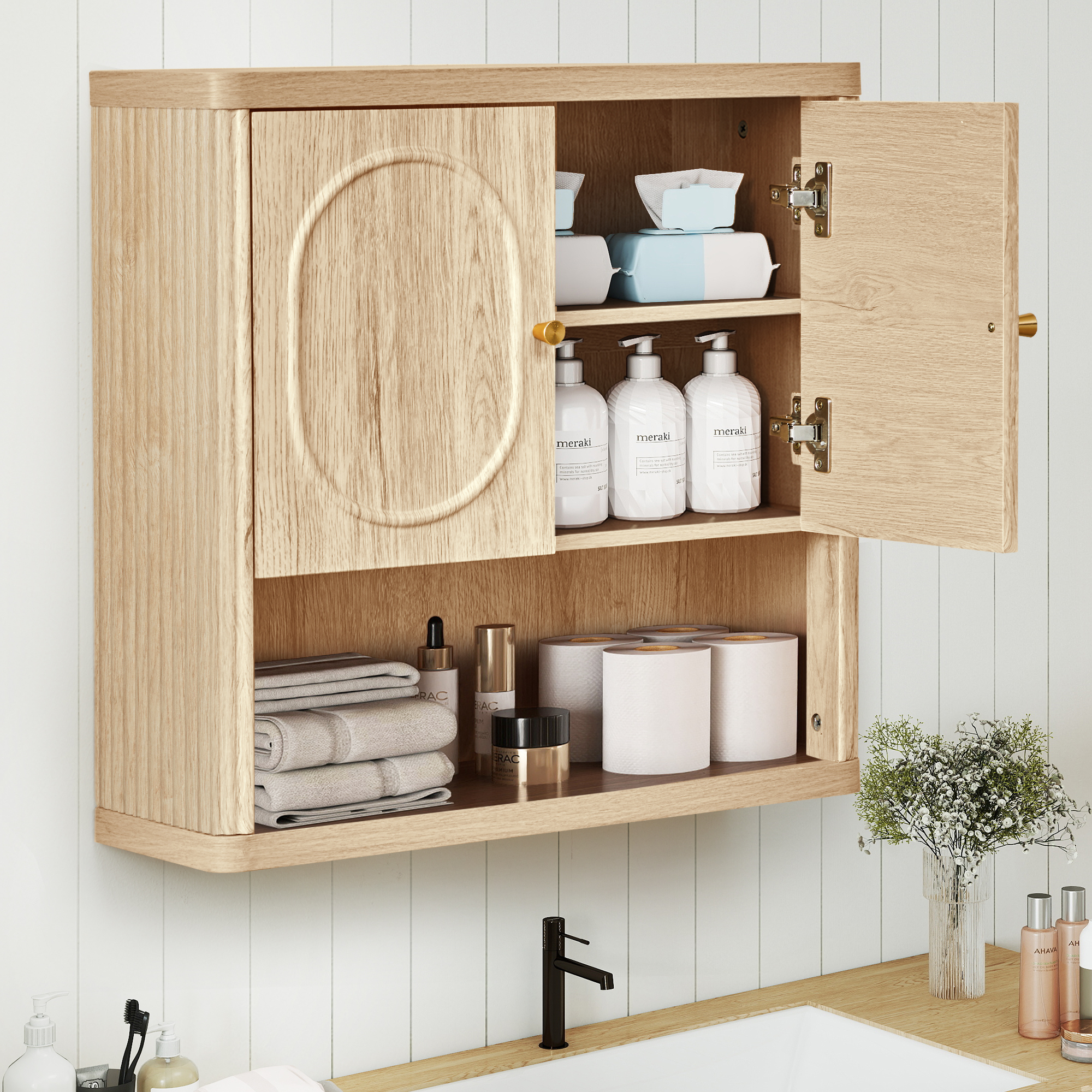 Wirrytor Fluted abinet Wall Mount, Vanity Medicine Cabinet Storage ...