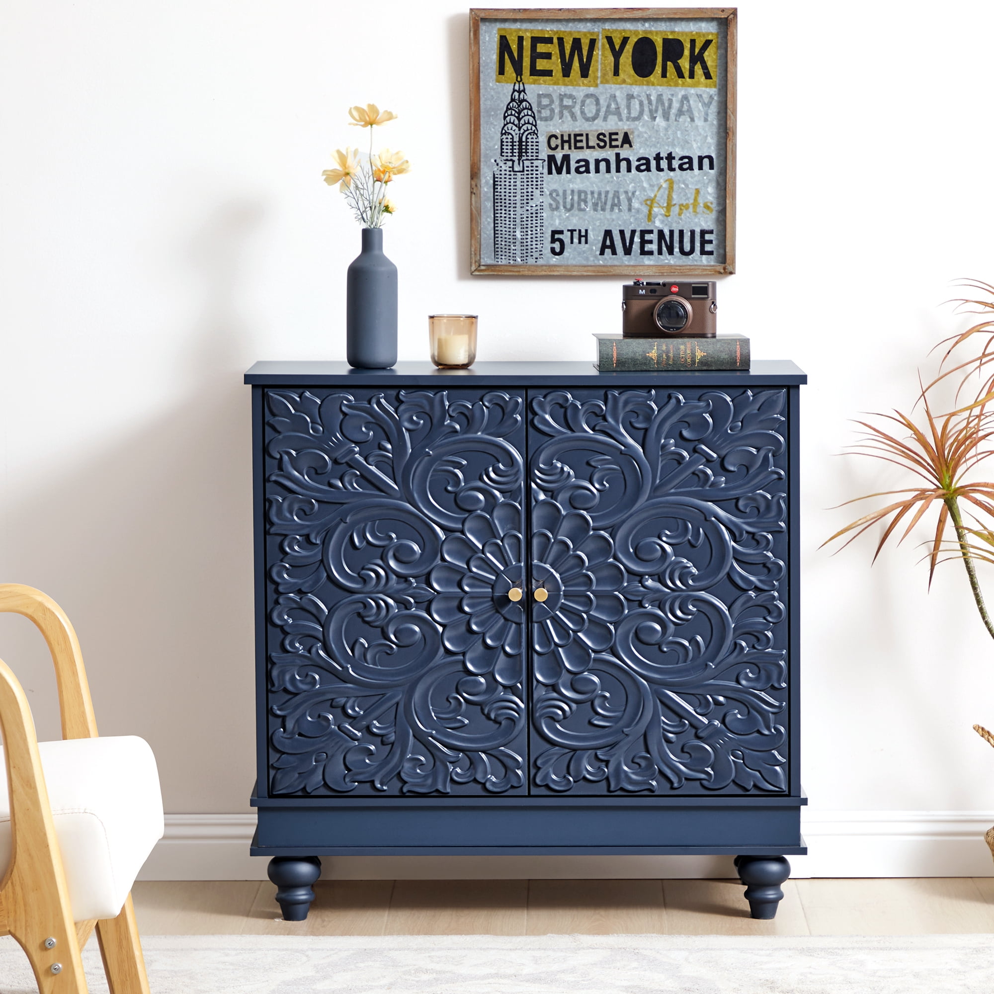 Wirrytor Vintage Blue Sideboard Cabinet with 2 Doors for Hallway ...