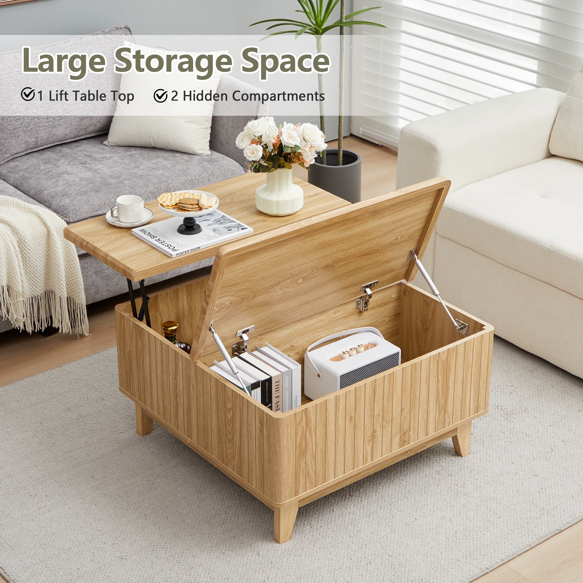 Wirrytor Lift Top Coffee Table, Square Coffee Table with Hidden Storage ...