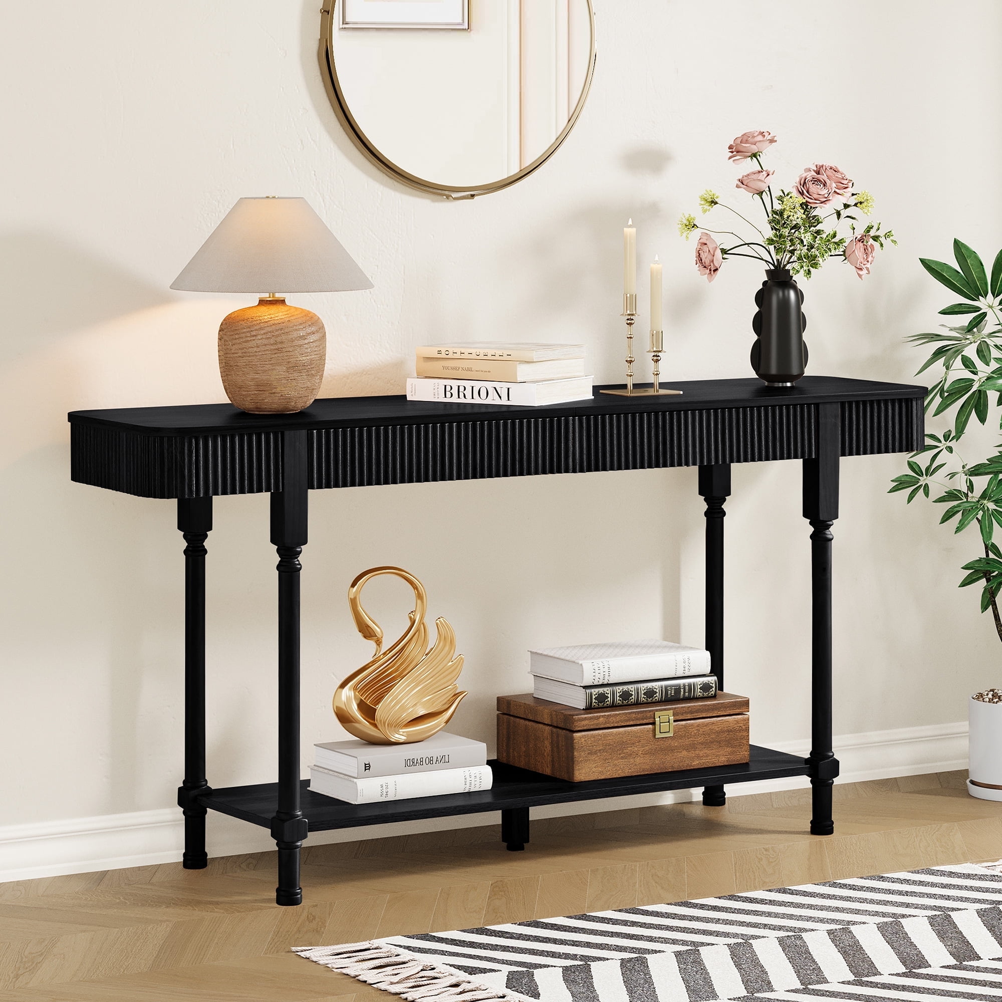 Wirrytor Long Console Table with Drawers for Living Room, Narrow Fluted ...