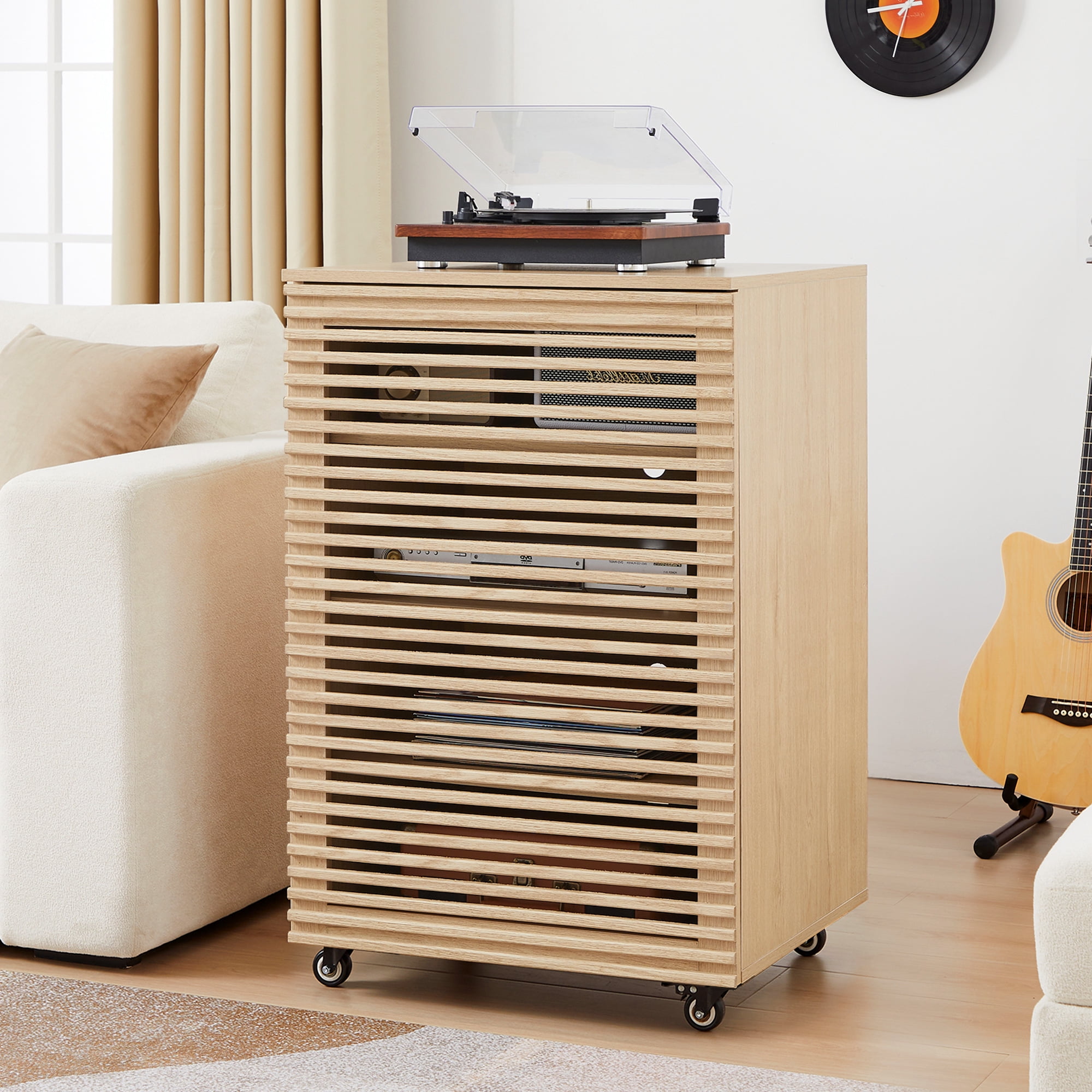 Wirrytor Media Storage Cabinet, 4-Tier Shelves Audio Video Record Stand ...
