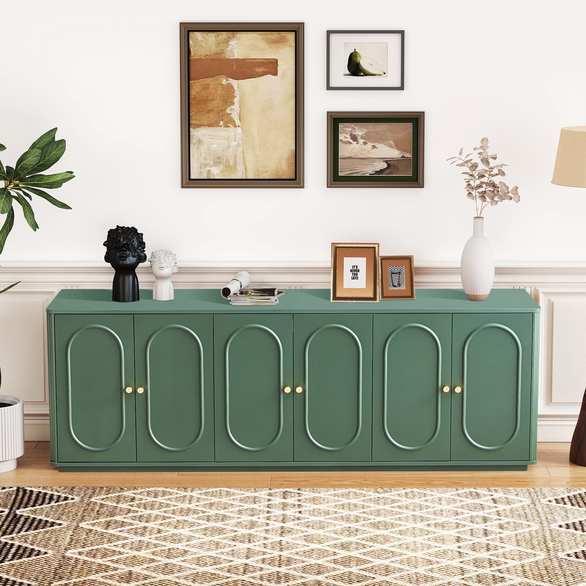 Wirrytor Mid Century Modern Fluted Sideboard Buffet Cabinet with Doors ...