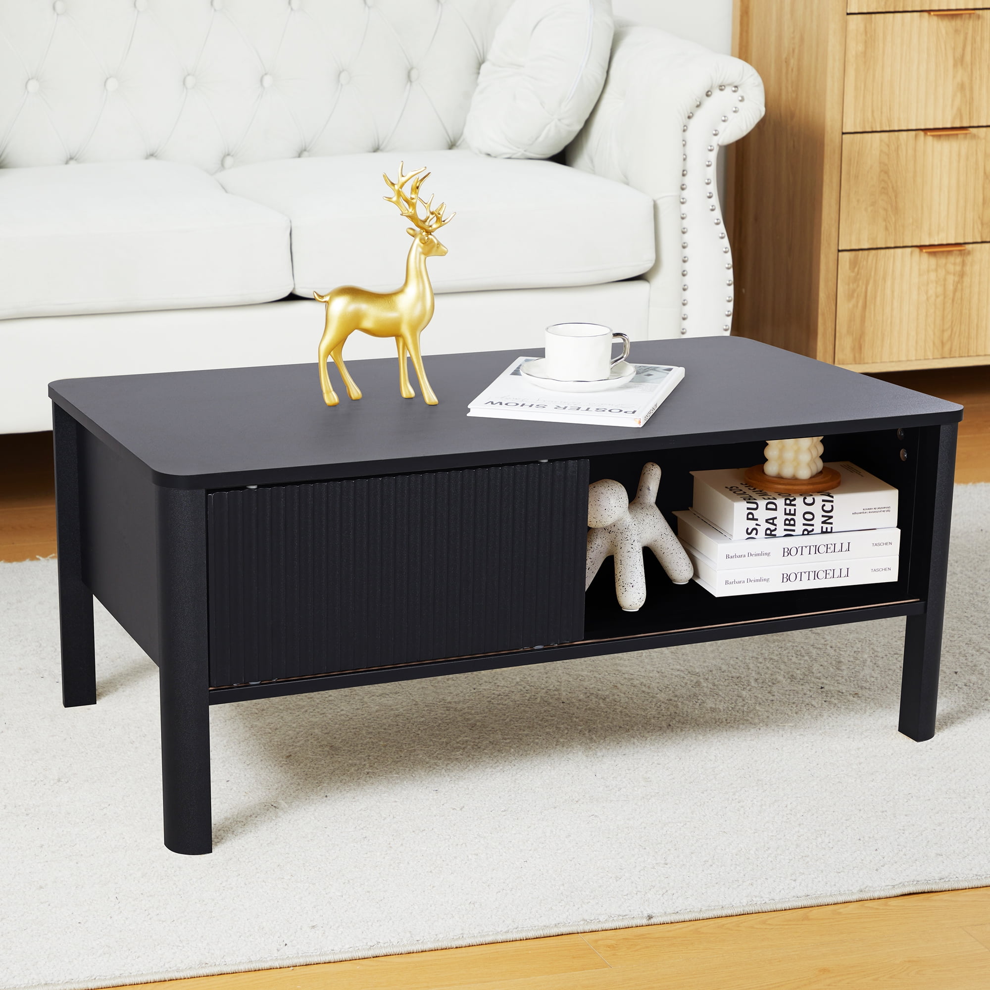 Wirrytor Mid-Century Modern Rectangular Wood Coffee Table with Dual ...