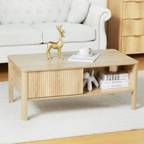 LAZZO Rattan Coffee Table, Mid-Century Modern Table with 2 Drawers and ...