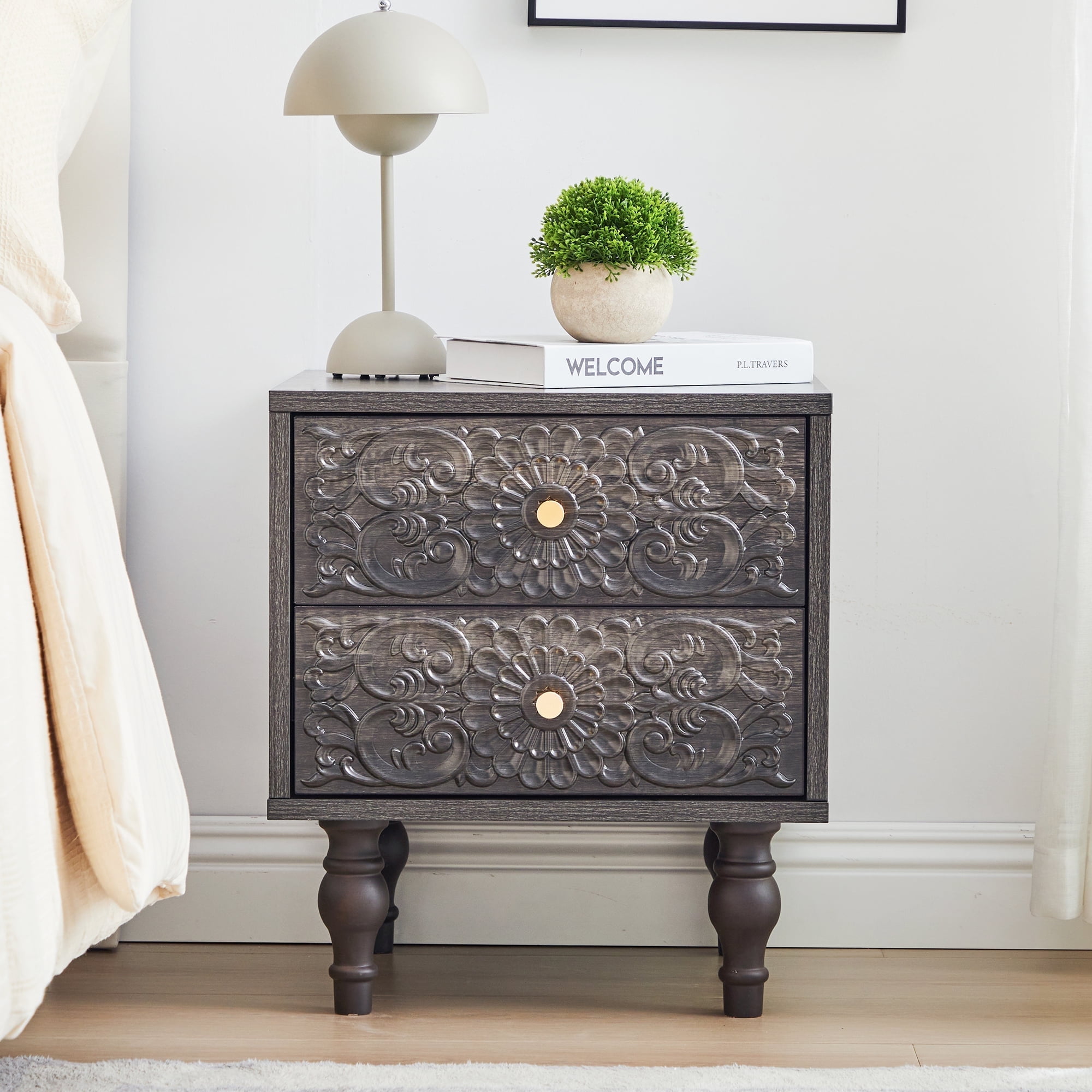 Wirrytor Modern Short Nightstand with 2 Drawers, Bedside Table 2 Drawer ...