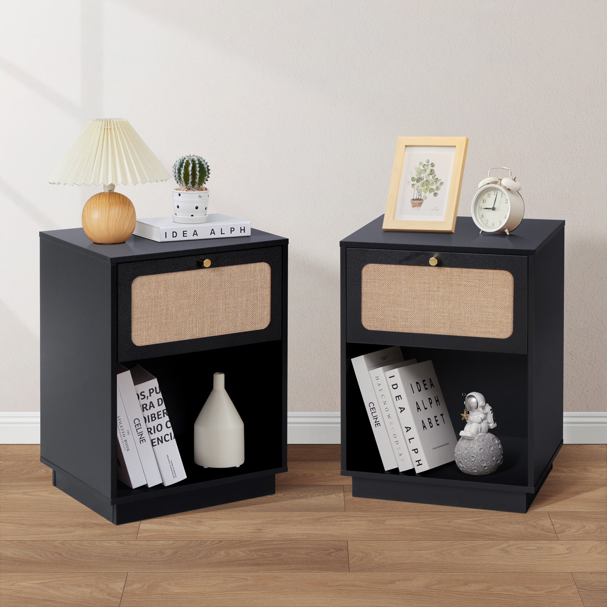 Wirrytor Rattan Night Stands Set of 2, Farmhouse Nightstand Bedside ...