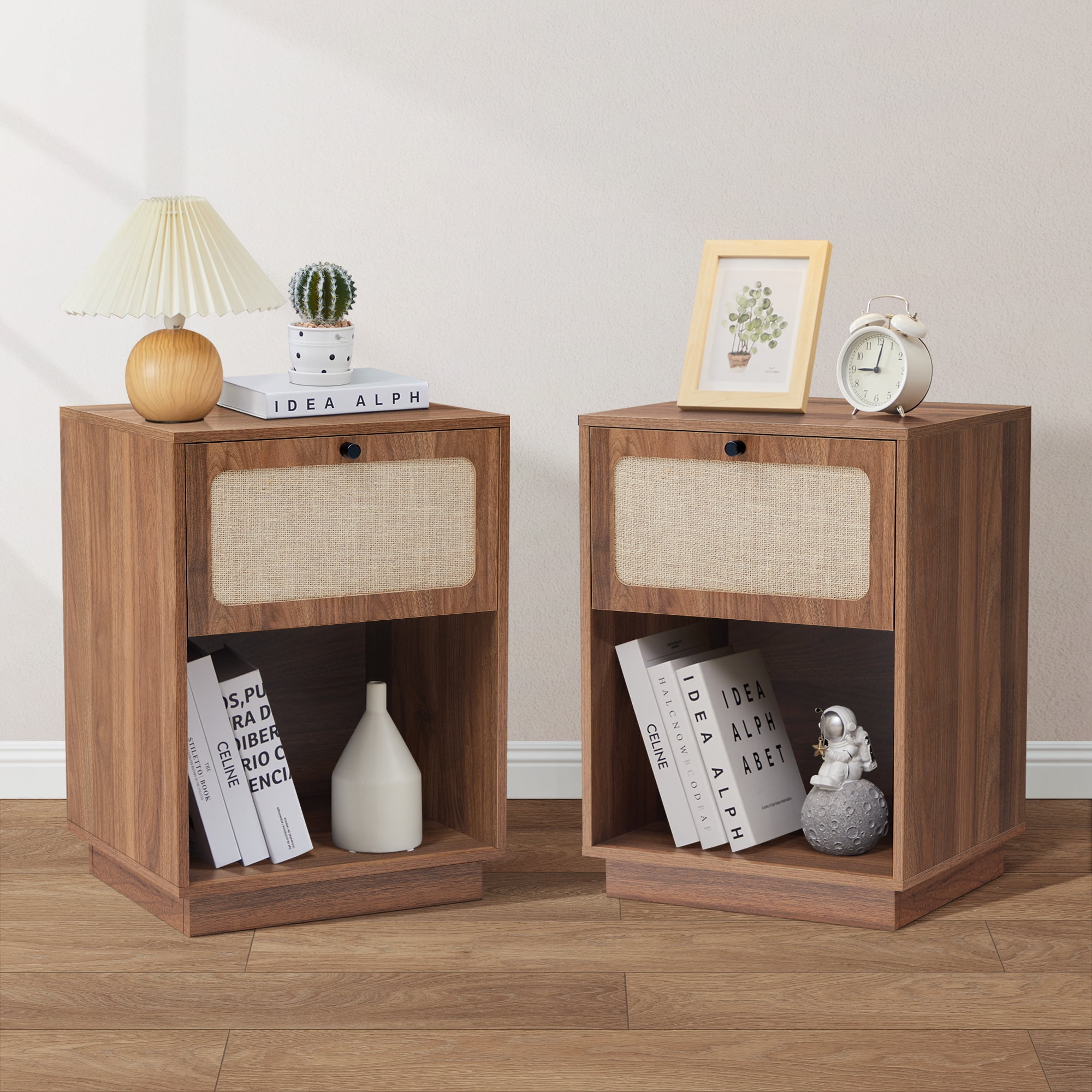 Wirrytor Rattan Night Stands Set of 2, Farmhouse Nightstand Bedside ...