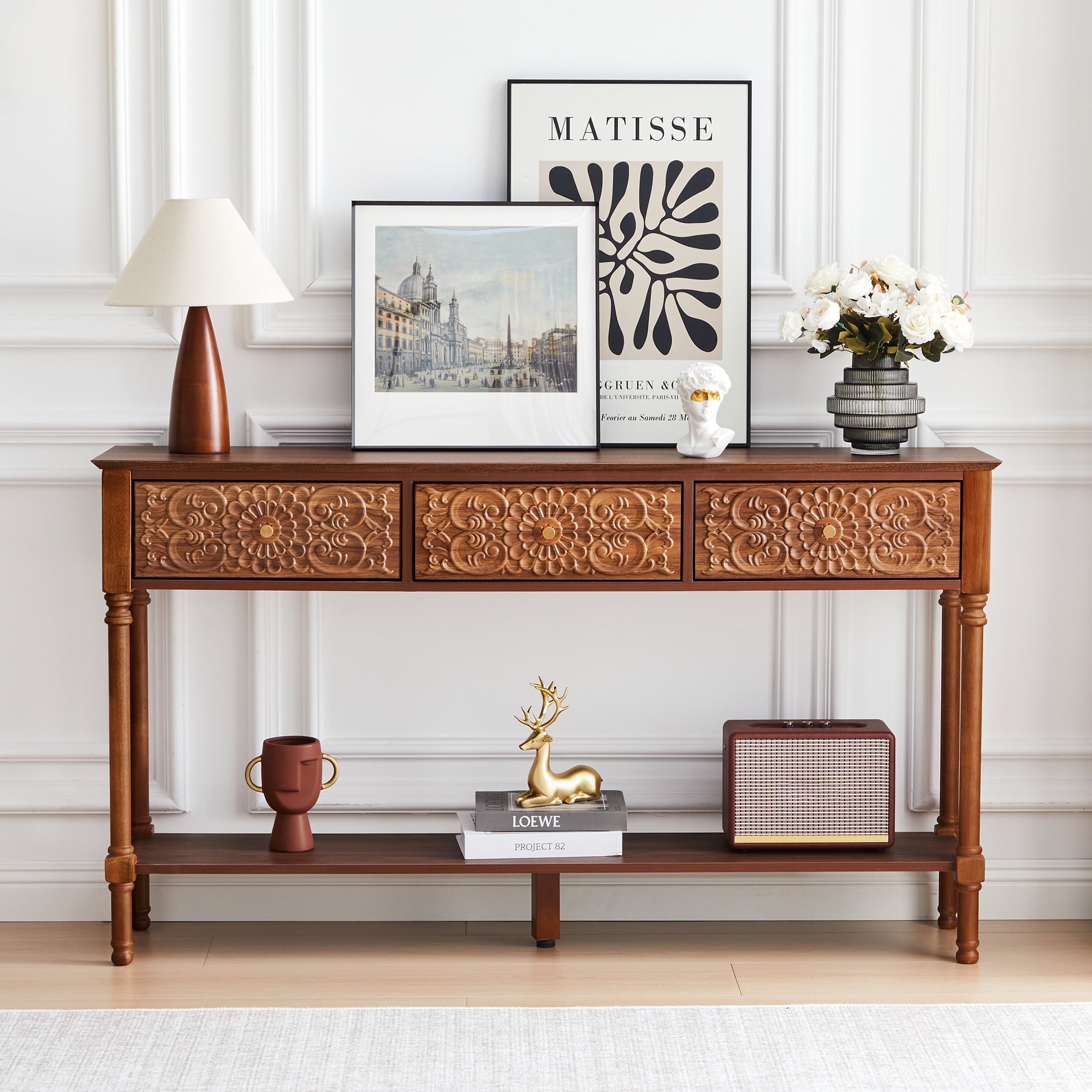Wirrytor Retro Console Table with 2 Drawers for Narrow Entryway, Modern ...
