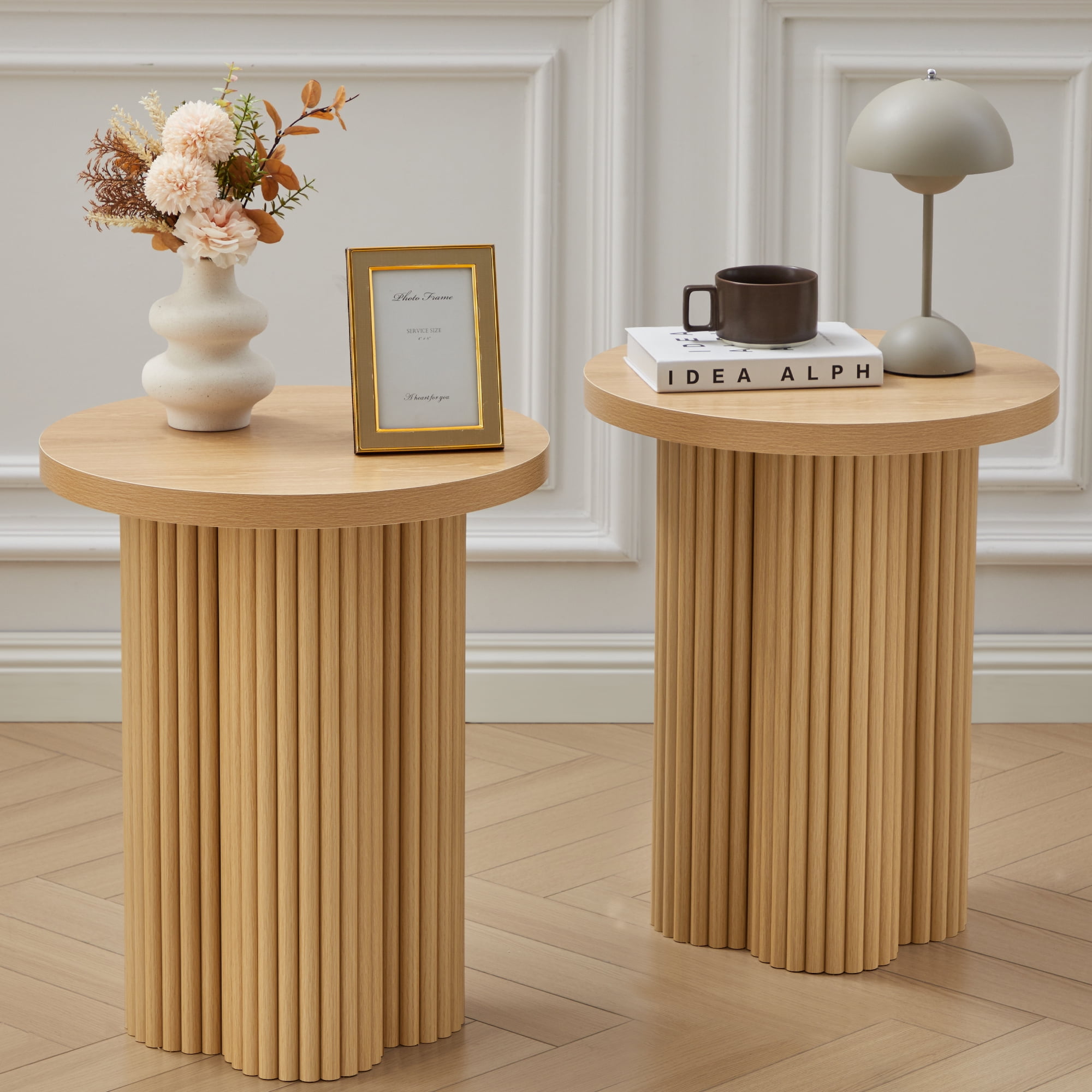 Wirrytor Round Side Table Set of 2, Fluted End Table, Mid Century ...