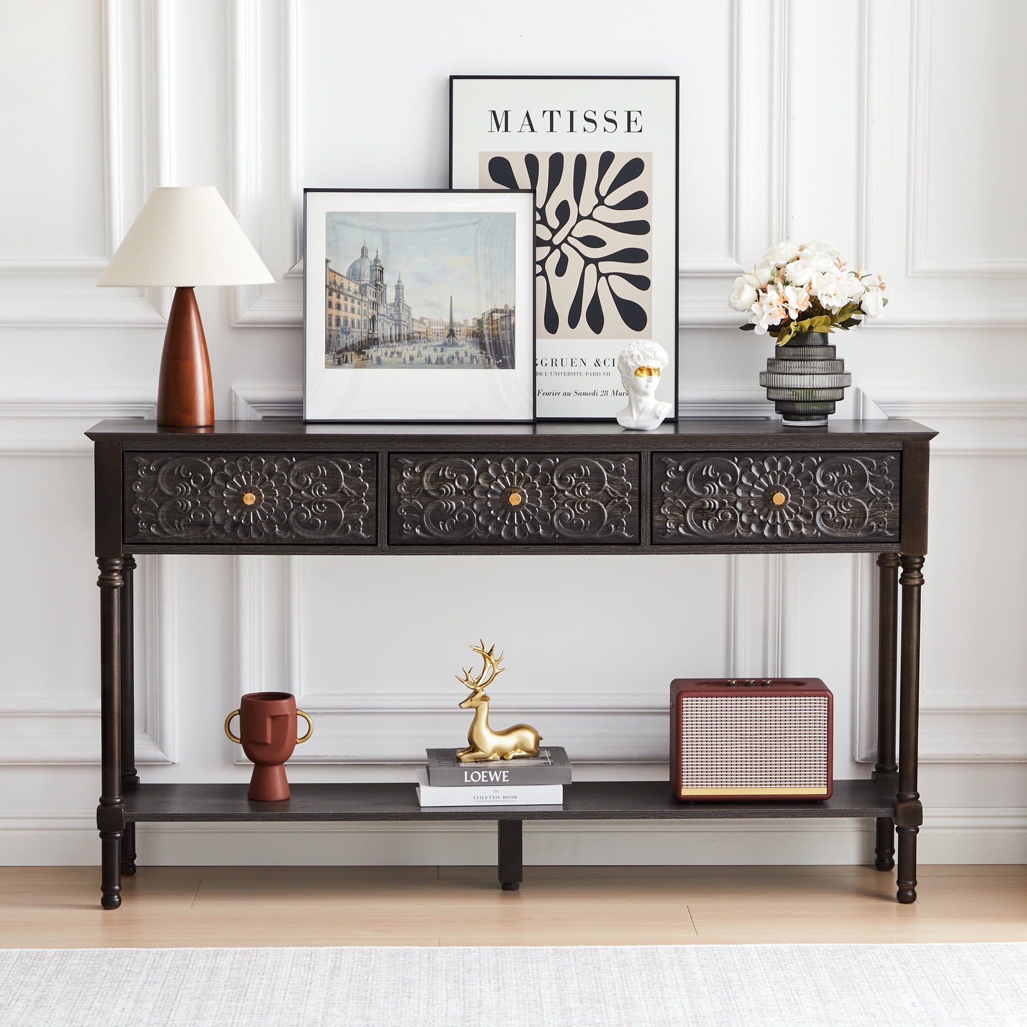 Wirrytor Vintage Light Grey Console Table with 2 Drawers for Narrow ...