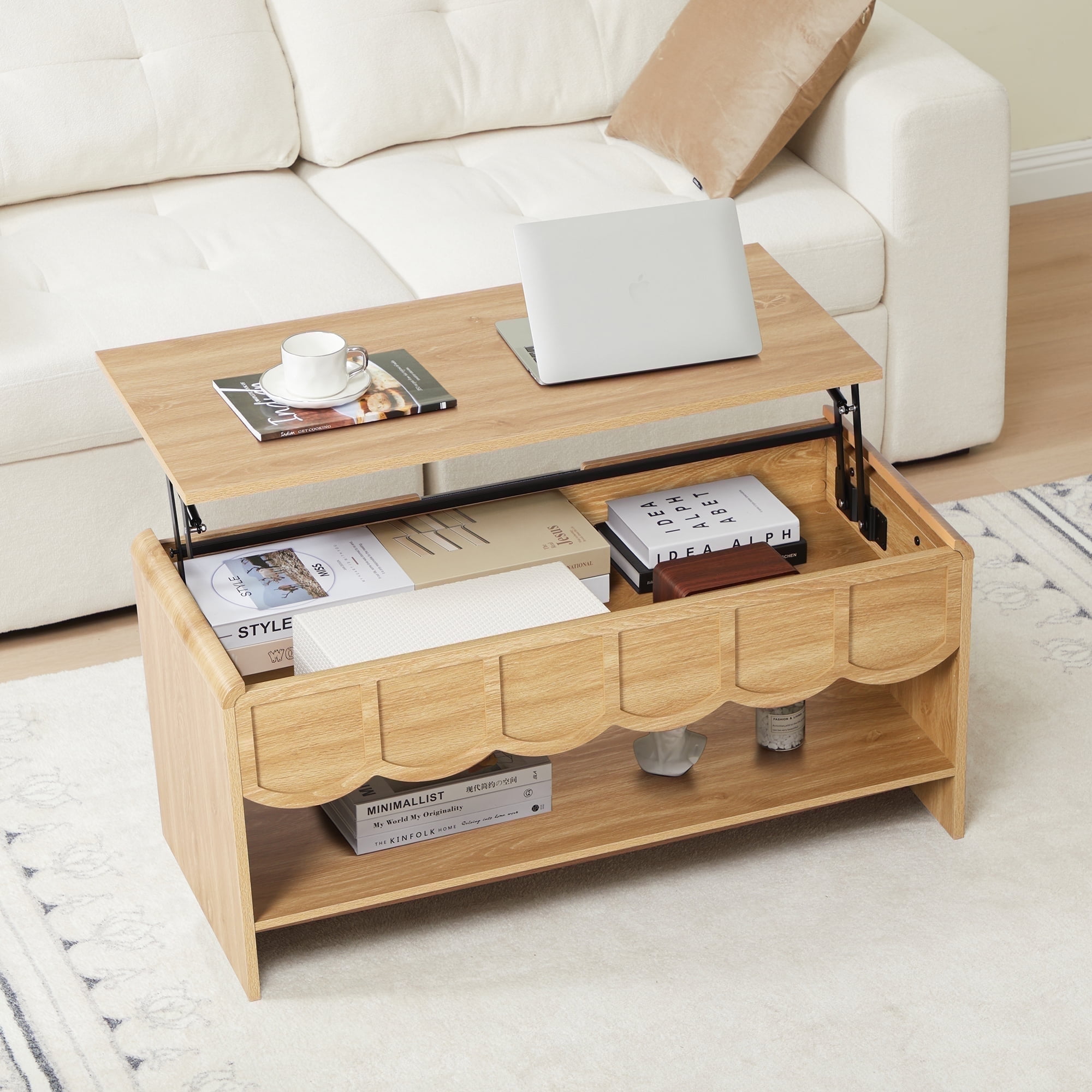 Wirrytor Lift Top Coffee Table with Storage for Living Room , Oval ...