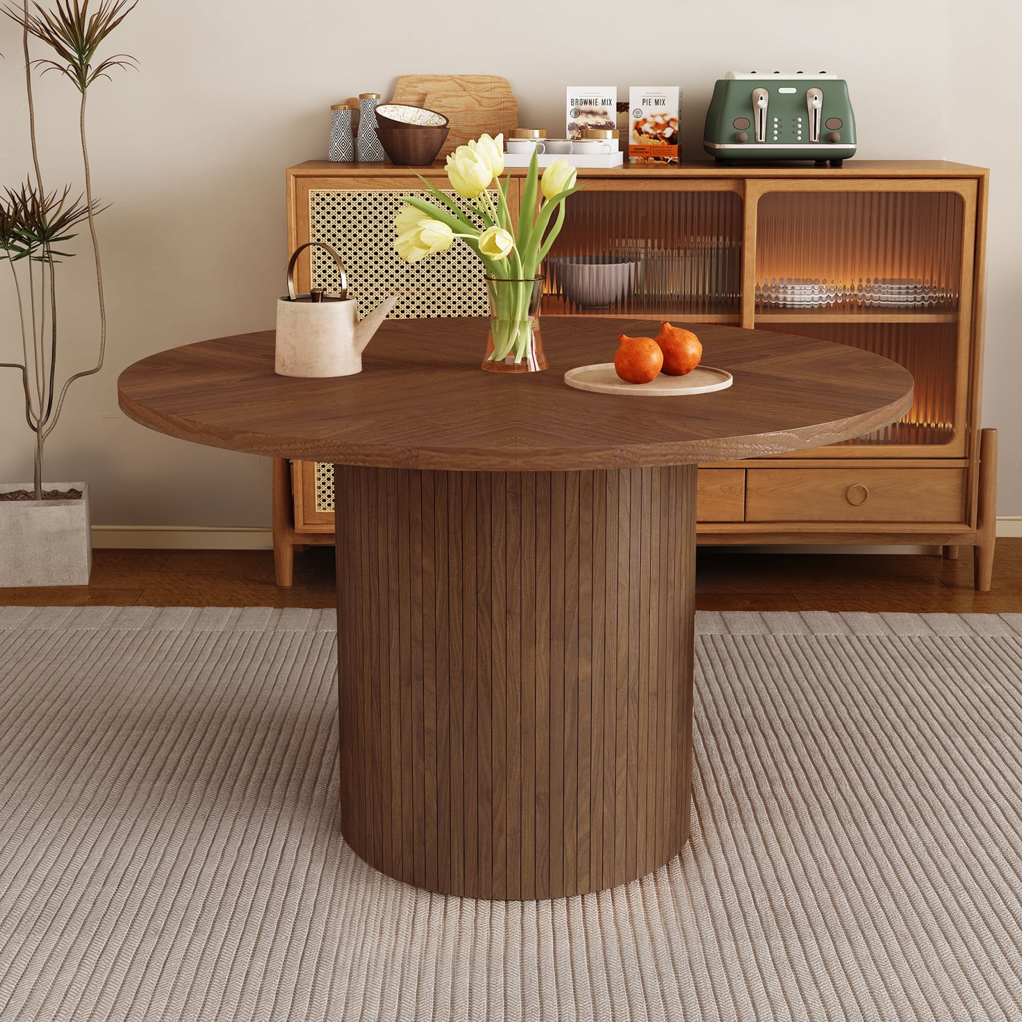 Wirrytor Walnut Round Dining Table, Modern Farmhouse Kitchen Table, 47 ...