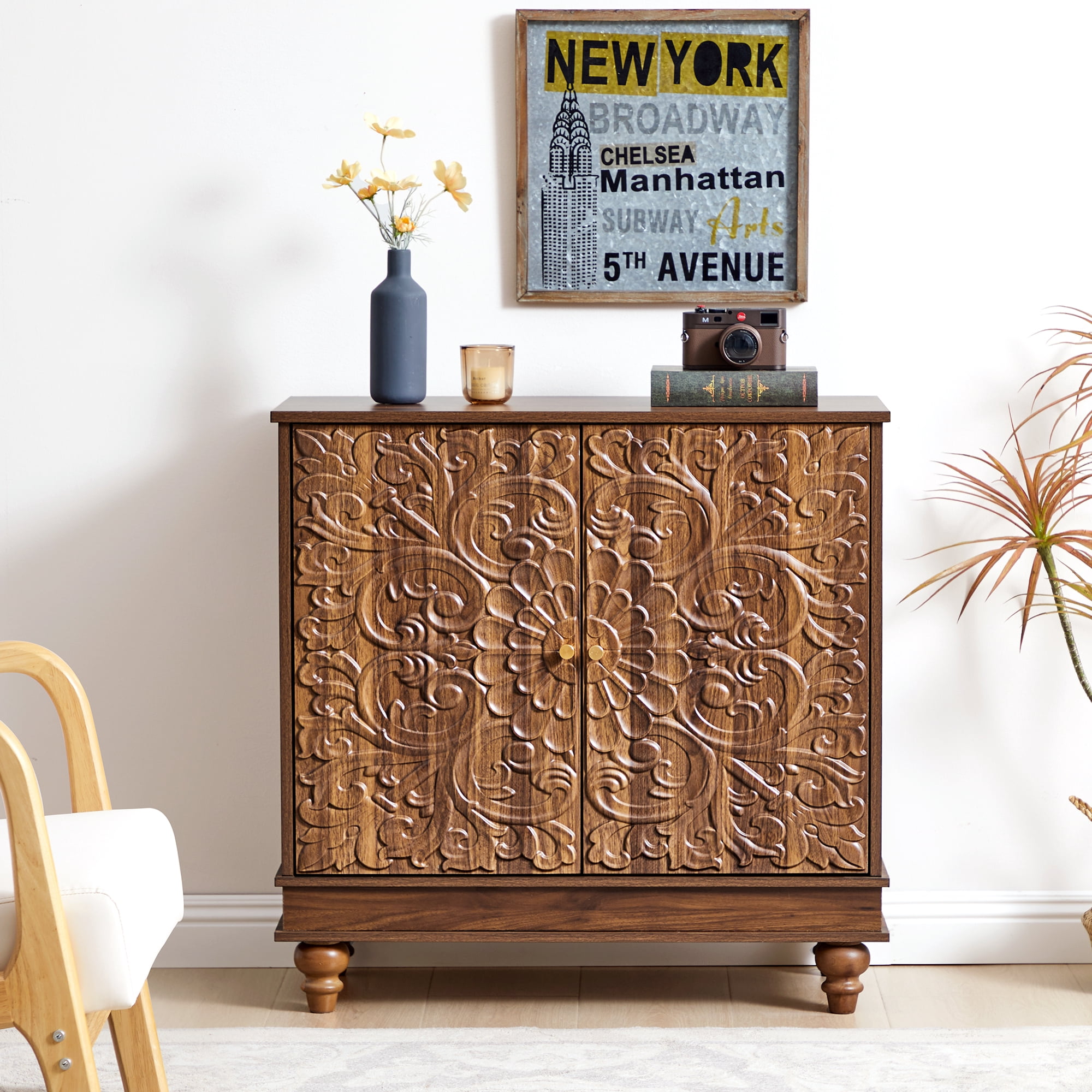 WIRRYTOR Walnut Sideboard Cabinet, 2 Doors, Vintage Textured - Walmart.com