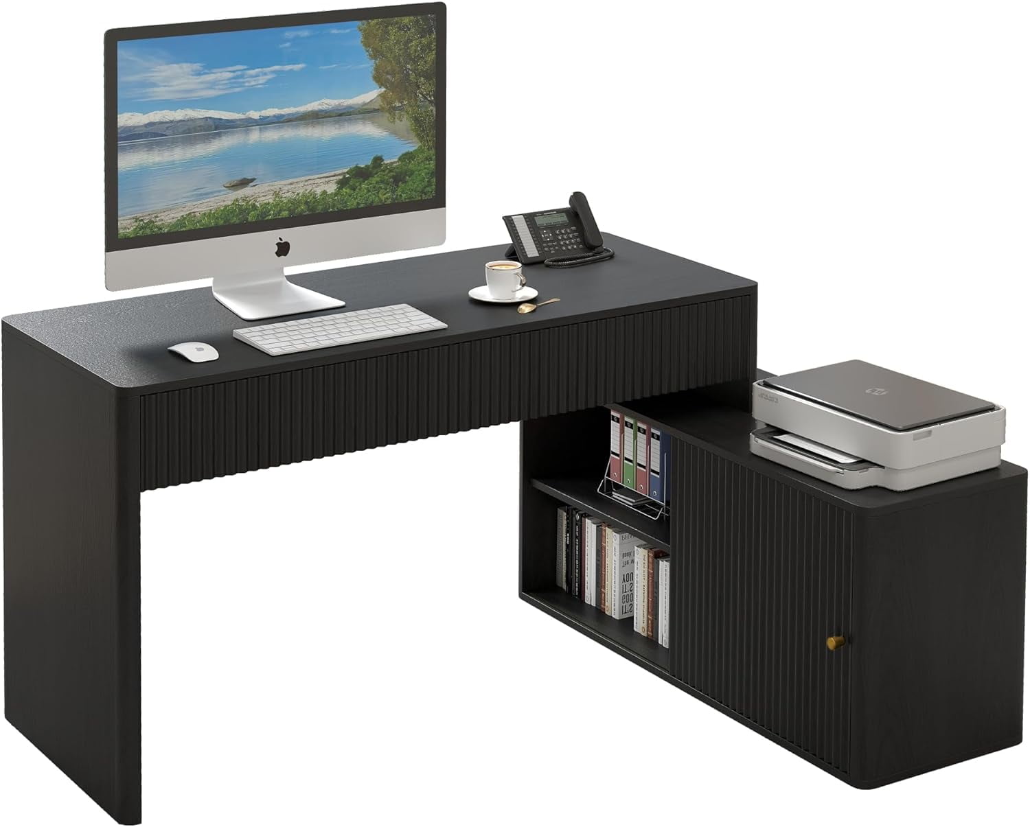 Wirrytor Modern L Shaped Desk with 2 Drawers and 2 Storage Shelves Home ...