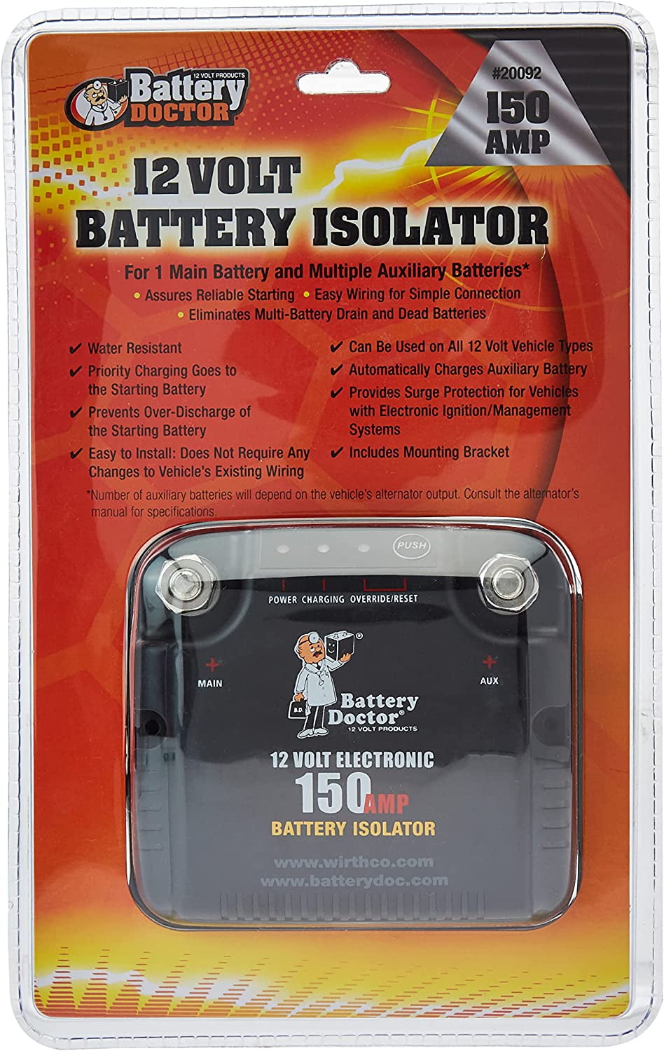 WirthCo Battery Doctor 12V 150 Amp Dual Automotive Battery Isolator ...