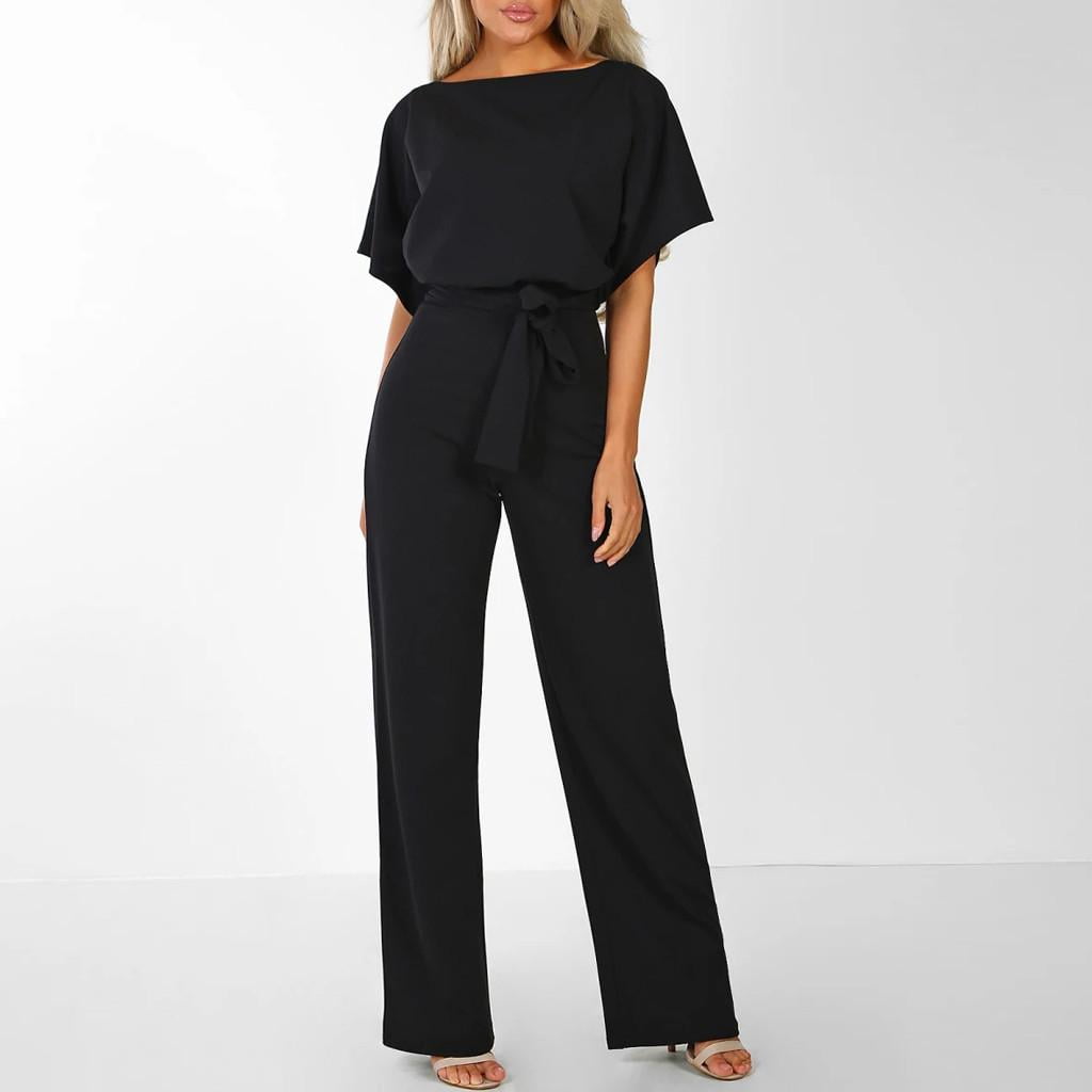 Wirziis Women's Casual Loose Batwing Sleeve Jumpsuit with Belt, Wide ...