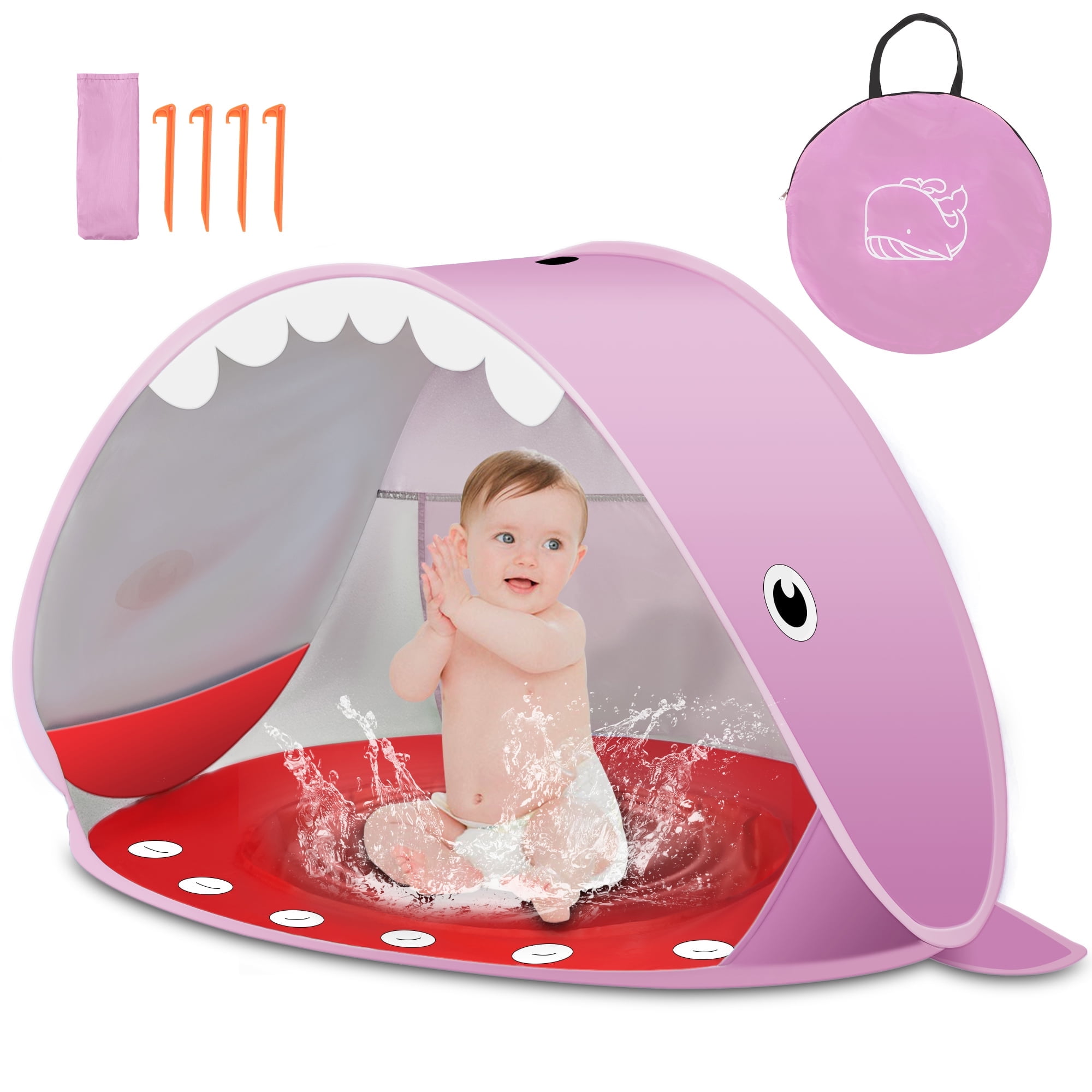 Wisairt Outdoor Infant Beach Tent with Pool, Automatic Pop Up Sun Shade ...