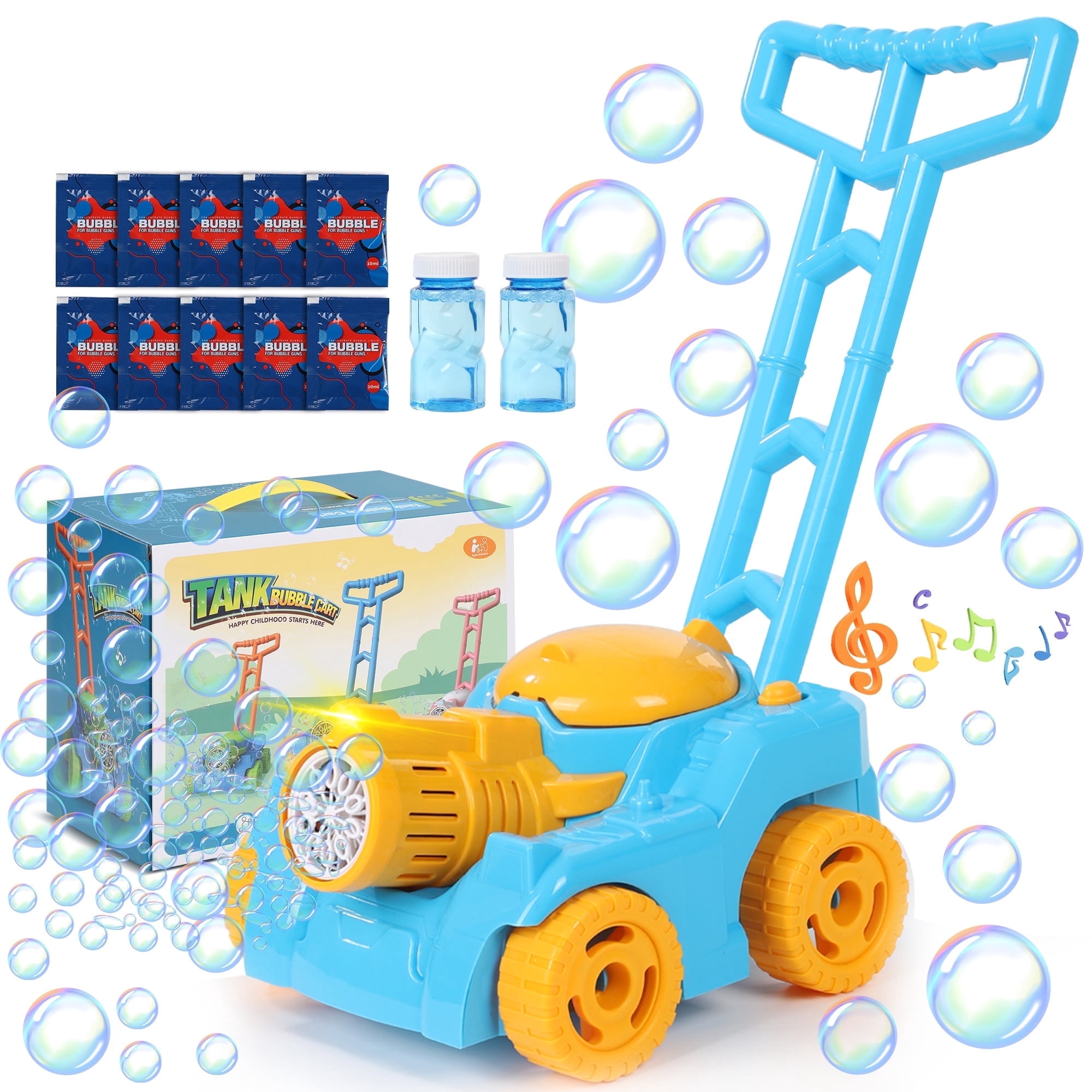 Wisairt Bubble Blower Lawn Mower, Automatic 10-Hole Bubble Machine for ...