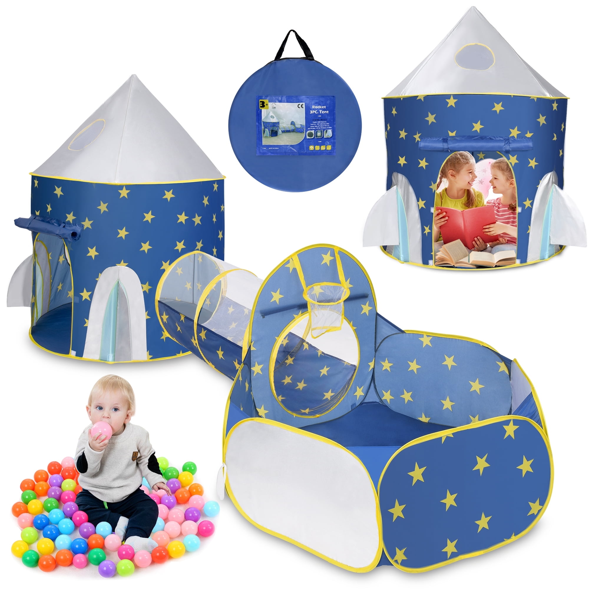 Wisairt Kids Play Tent, 3 in 1 Play Tents Tunnel Set with Ball Pit and ...