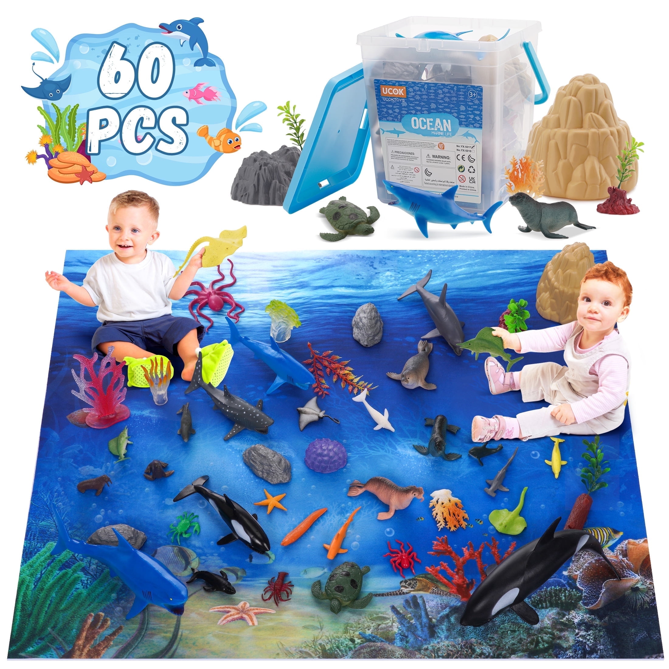 Wisairt Ocean Sea Animal Toys for kids,60 PCS Ocean Play Set with ...
