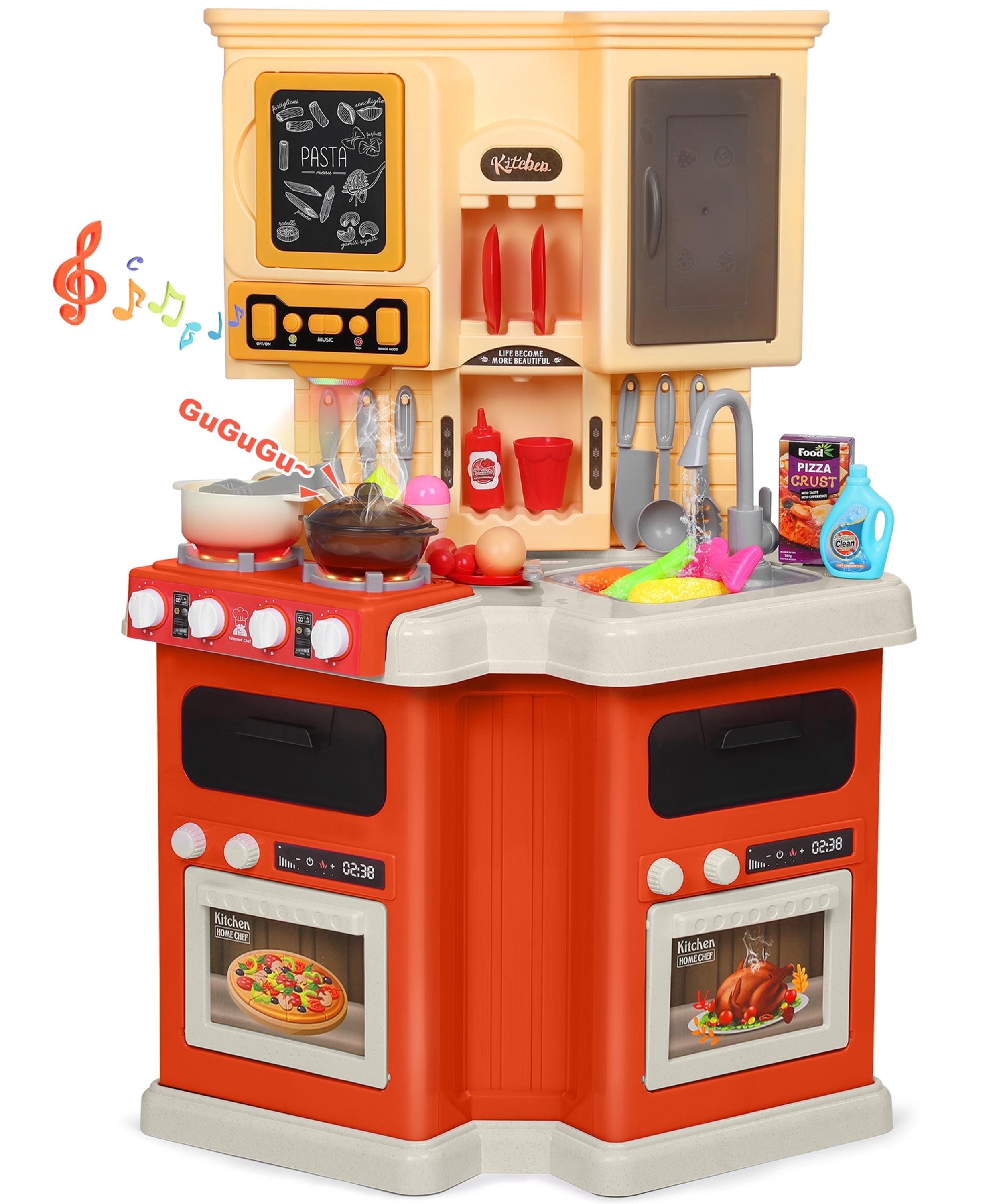 Wisairt Play Kitchen Set, 2.6FT Tall Kids Play Kitchen w/ Realistic ...