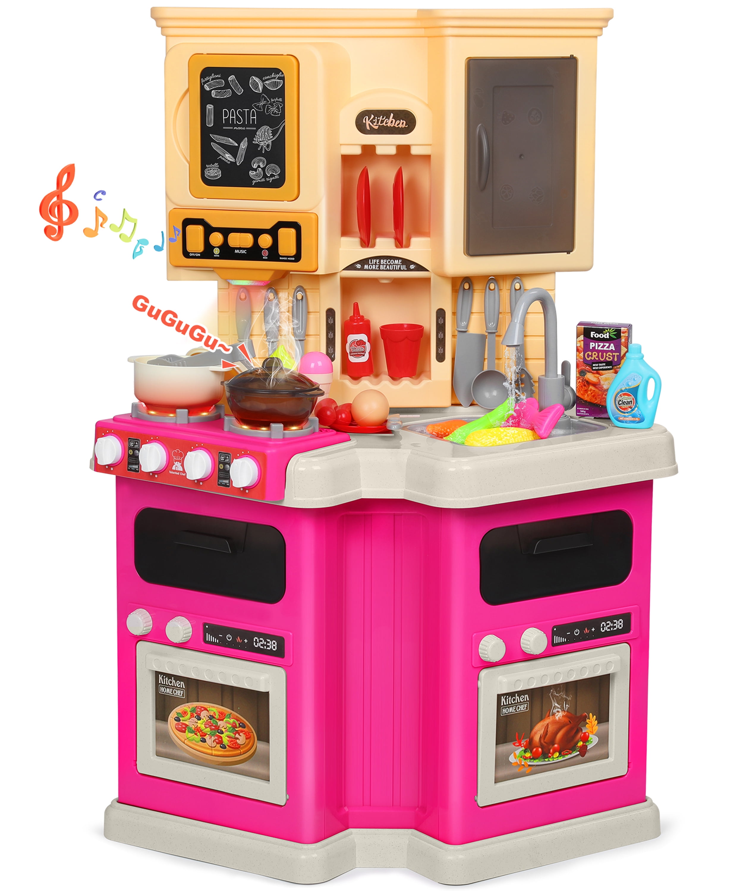 Wisairt Play Kitchen Set, 2.6FT Tall Kids Play Kitchen w/ Realistic ...