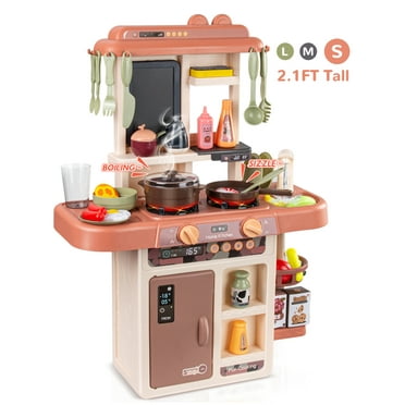 Wisairt Play Kitchen Set, 2.6FT Tall Kids Play Kitchen w/ Realistic ...