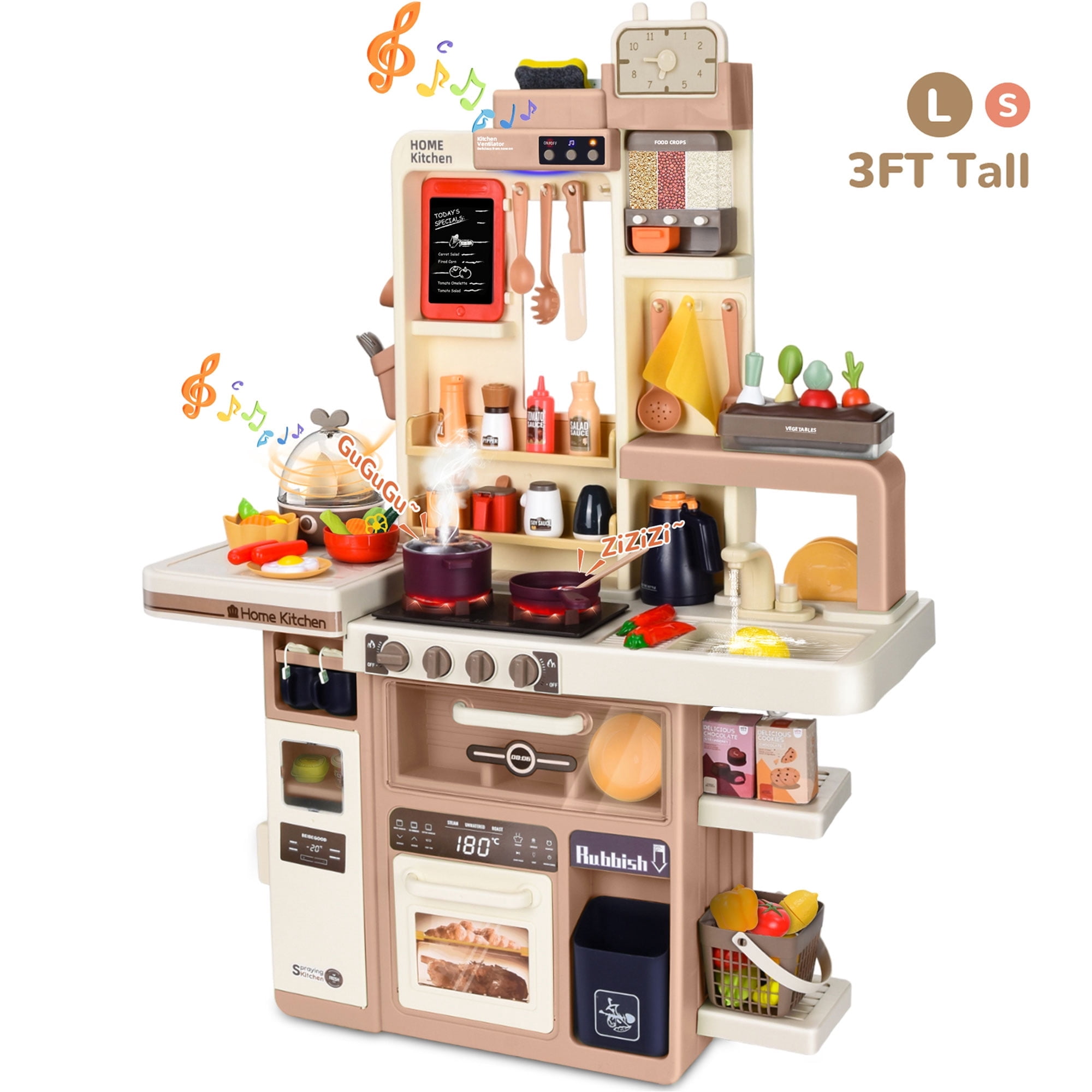 Wisairt Play Kitchen Set for Kids, 3FT Tall Toy Play Kitchen w ...
