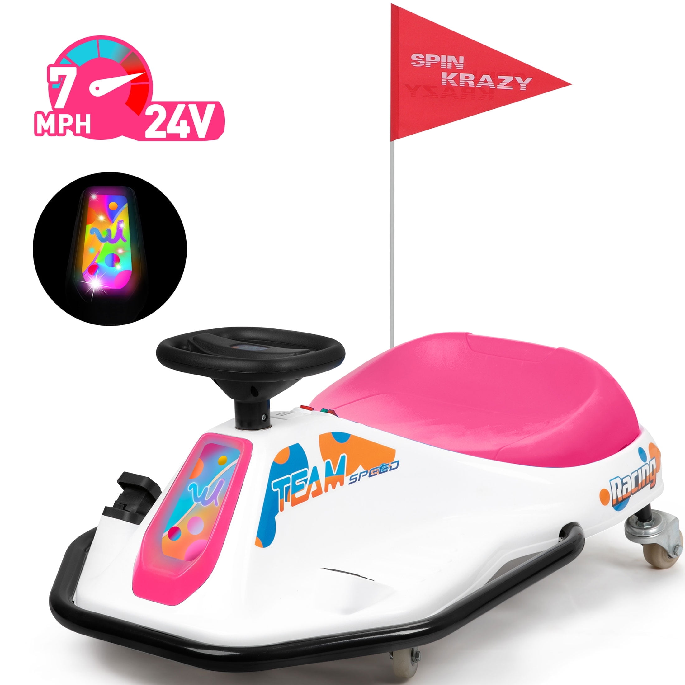 Wisairt Kids Fast 24V Electric Powered Ride on Drift Car with 2 Speeds, Sound System, LED Light ...