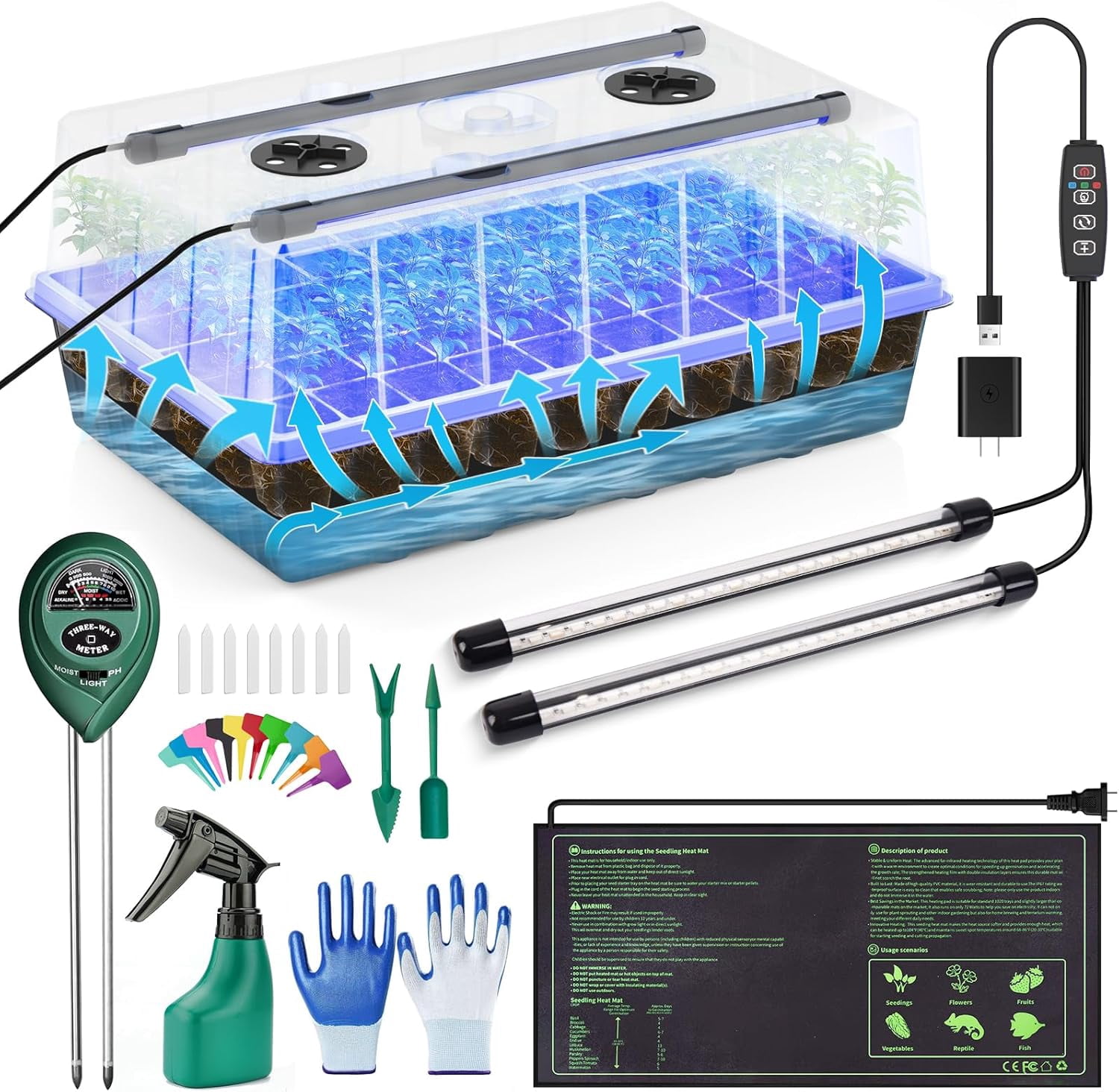 Wisakey 60-Cell Seed Starter Tray Kit - Self-Watering, Includes Grow ...