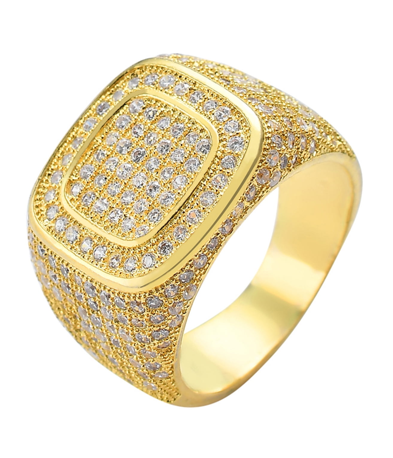 Wisbal 18K Gold Plated Bling Pinky Ring Simulated Diamond Iced Out Ring ...