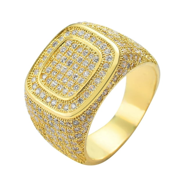 Wisbal 18K Gold Plated Bling Pinky Ring Simulated Diamond Iced Out Ring ...