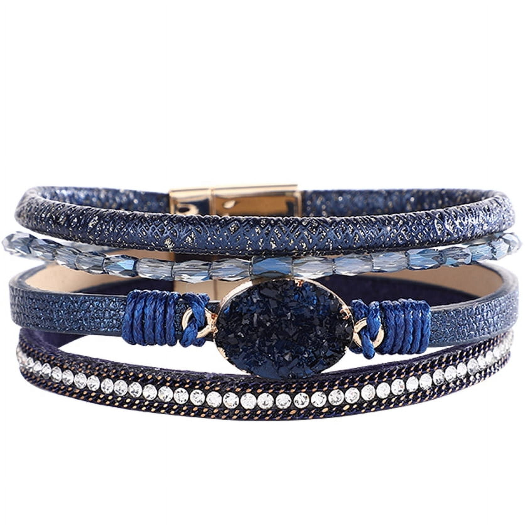 Wisbal Boho Leather Wrap Bracelets for Women Natural Crystal Cuff ...