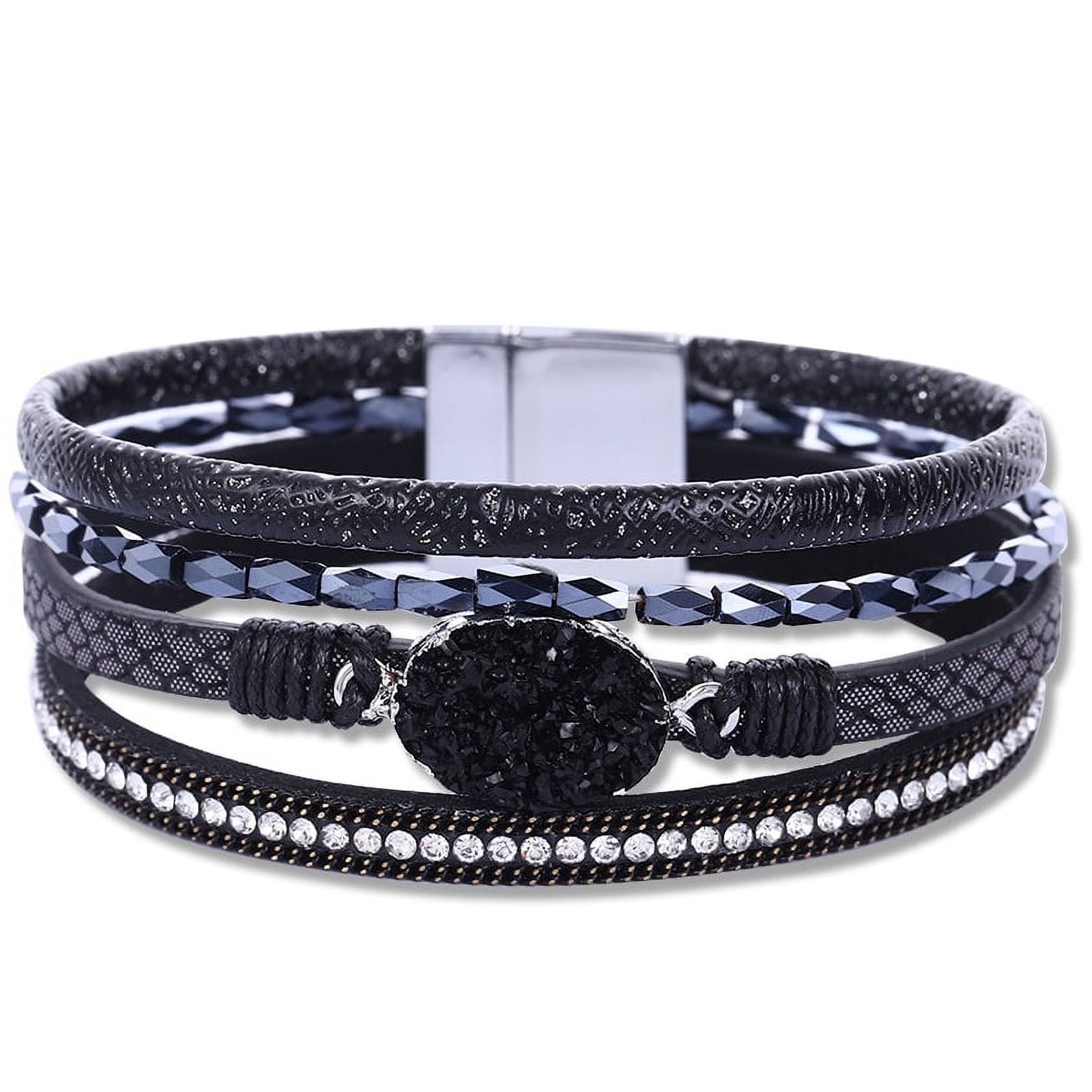 Wisbal Boho Leather Wrap Bracelets for Women Natural Crystal Cuff ...