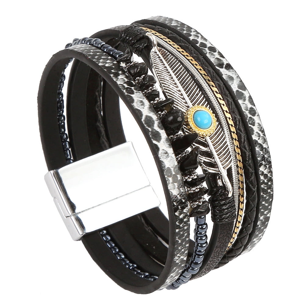 Wisbal Boho Leather Wrap Bracelets for Women Turquoise Cuff Bracelets ...