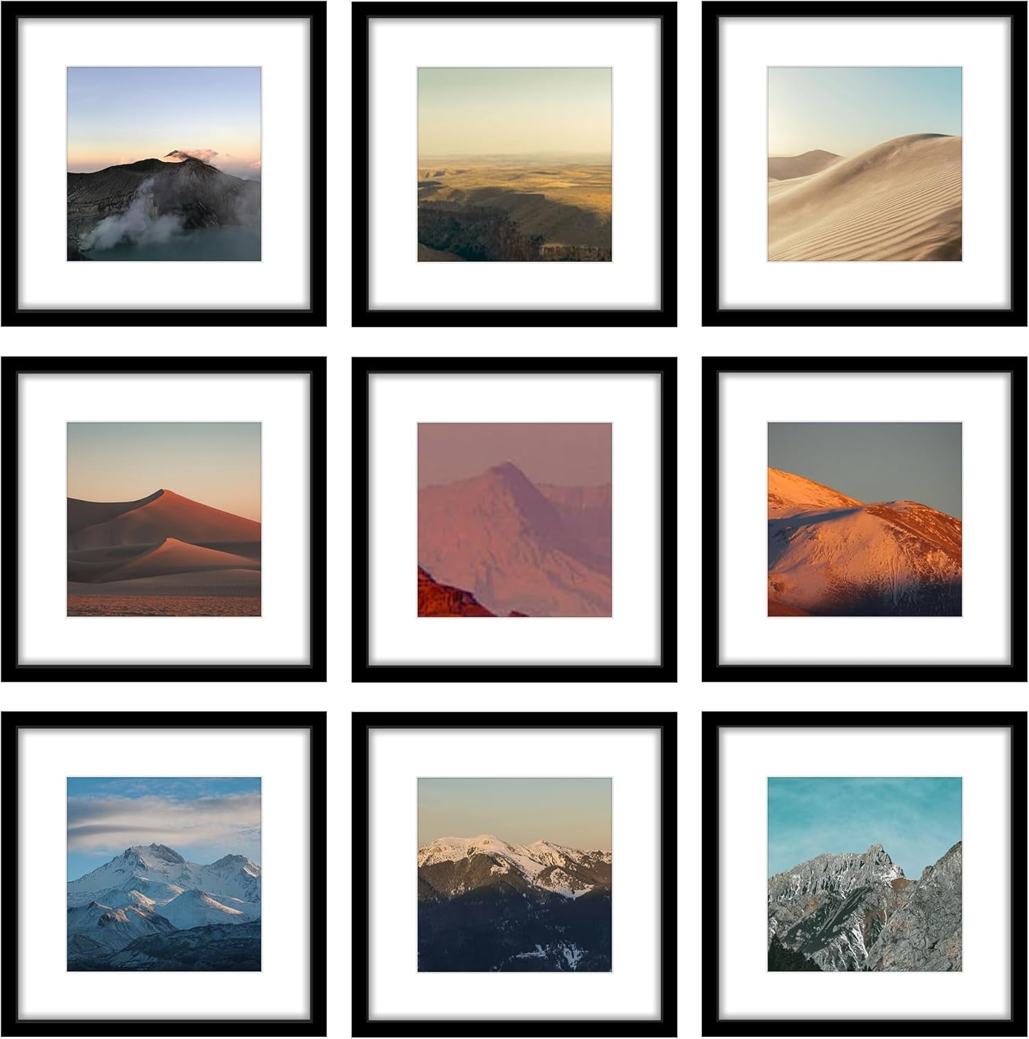 Wiscet 12x12 Picture Frame Set of 9, Gallery Wall Frame Set Display Pictures 8x8 with Mat or 12 ...