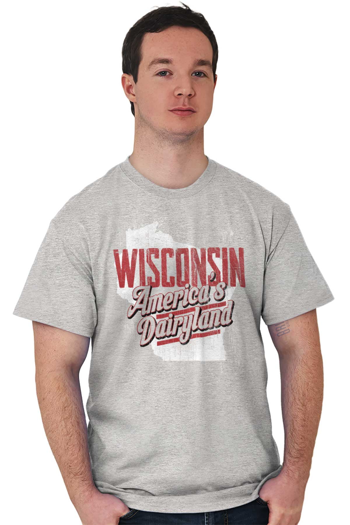 Wisconsin America Dairyland Map Shape Men's Graphic T Shirt Tees Brisco ...