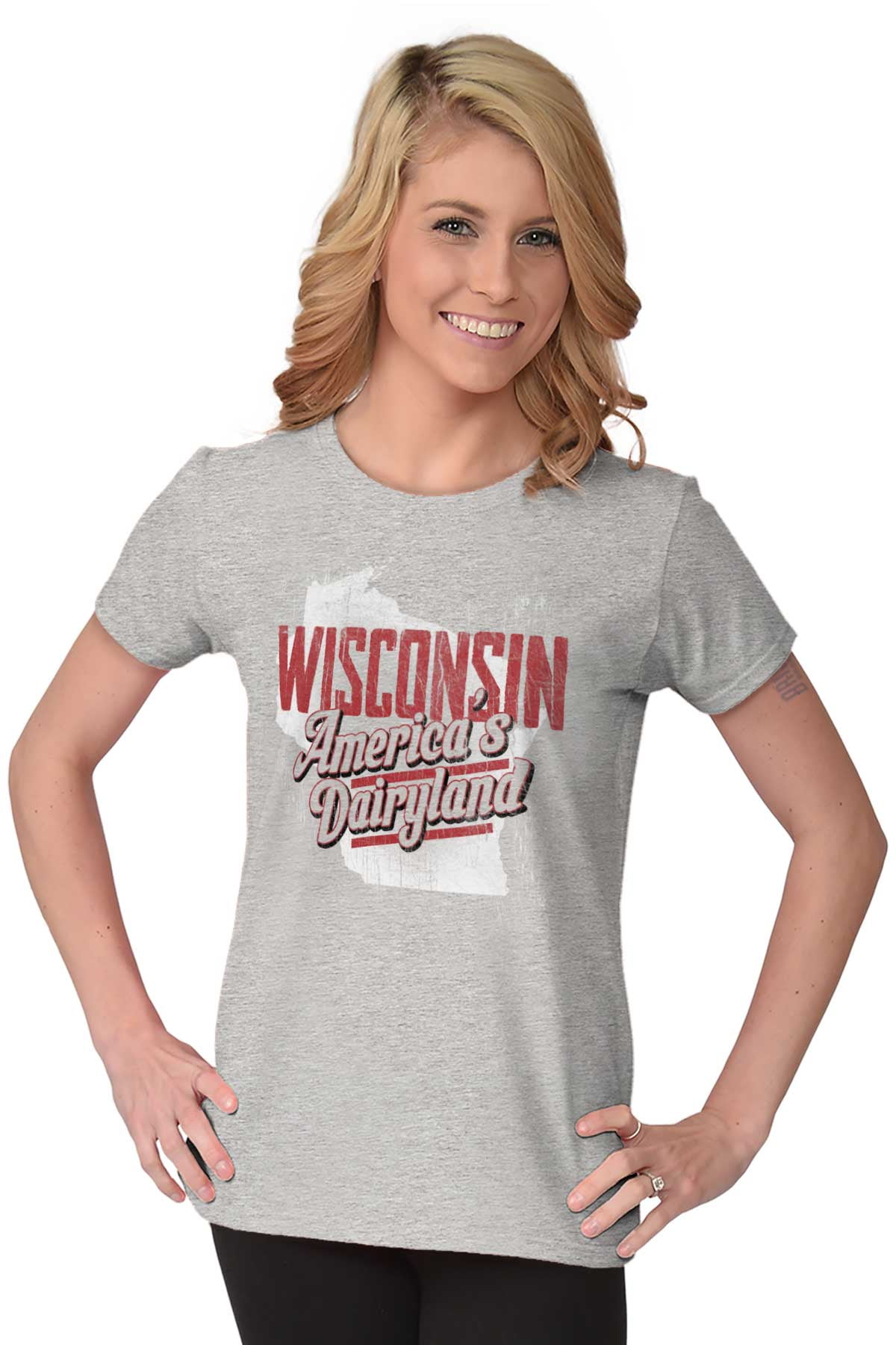 Wisconsin America Dairyland Map Shape Womens Fitted Plus Size Graphic ...