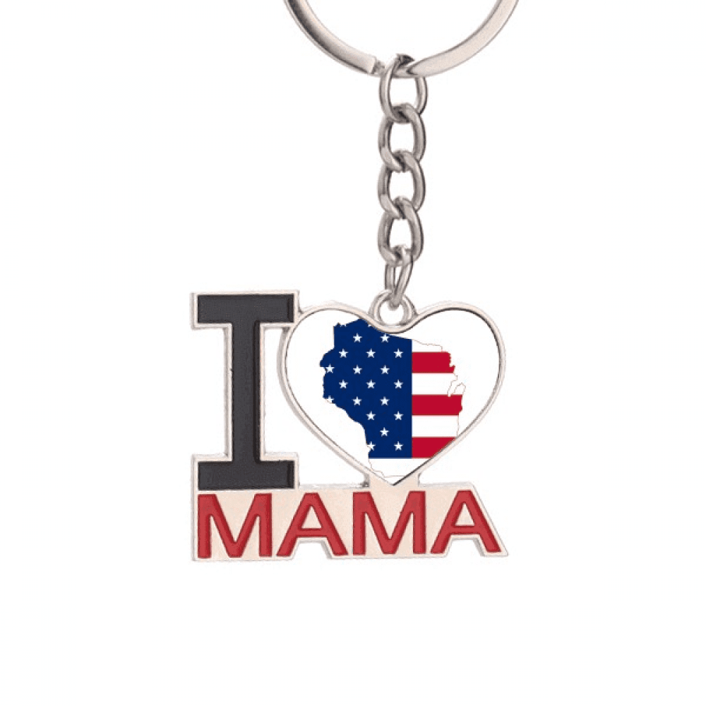 Wisconsin America Map Stars Stripes Flag Shape Keychain Metal Keyring ...