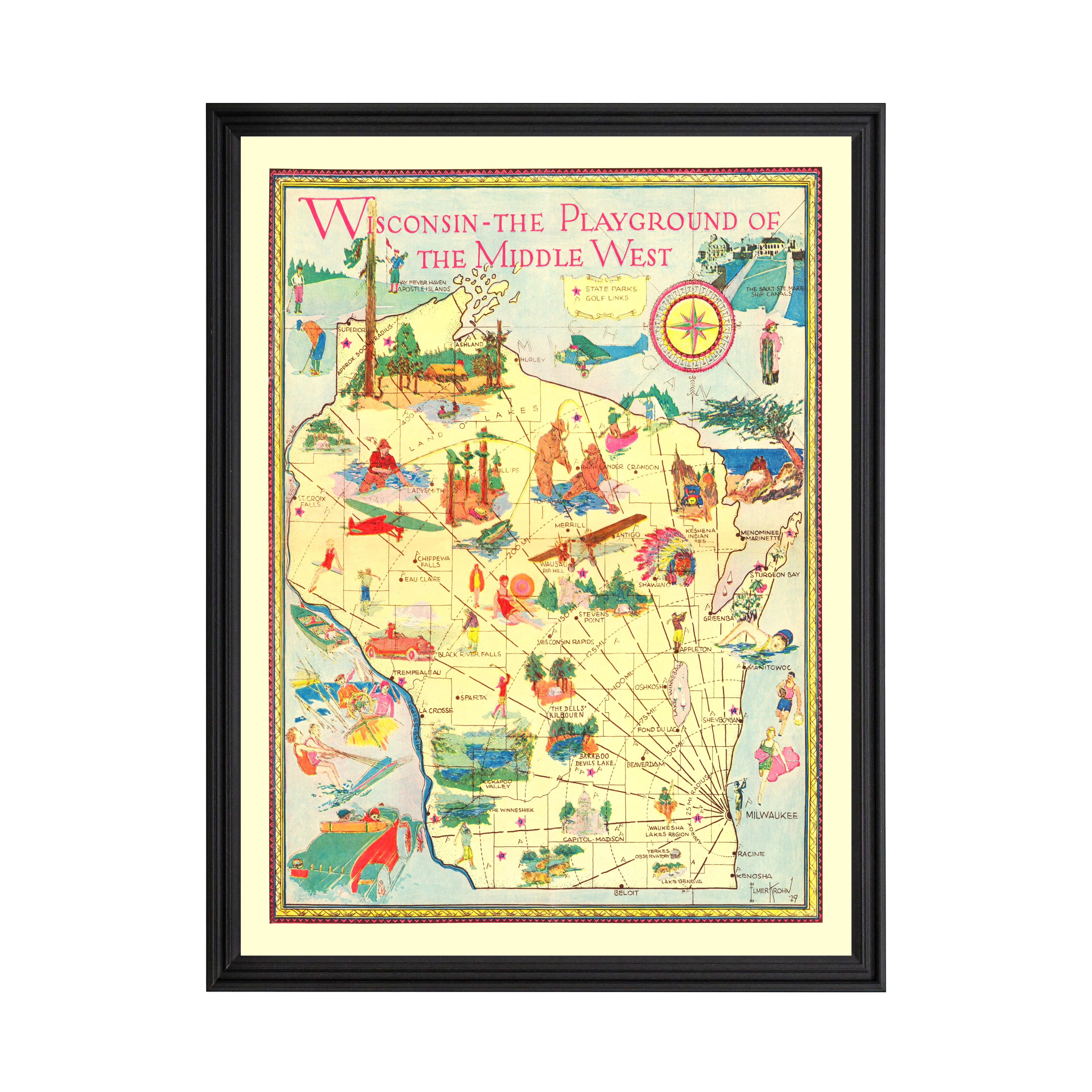 Wisconsin Art, 1929 Vintage Map of Wisconsin History Wall Decor Gift ...