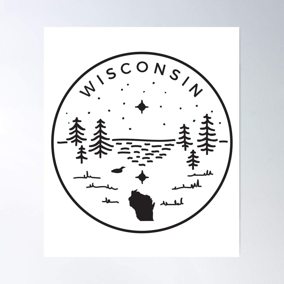 Wisconsin Badge — Up North (Black) Poster Wall Art, Modern Wall Decor ...
