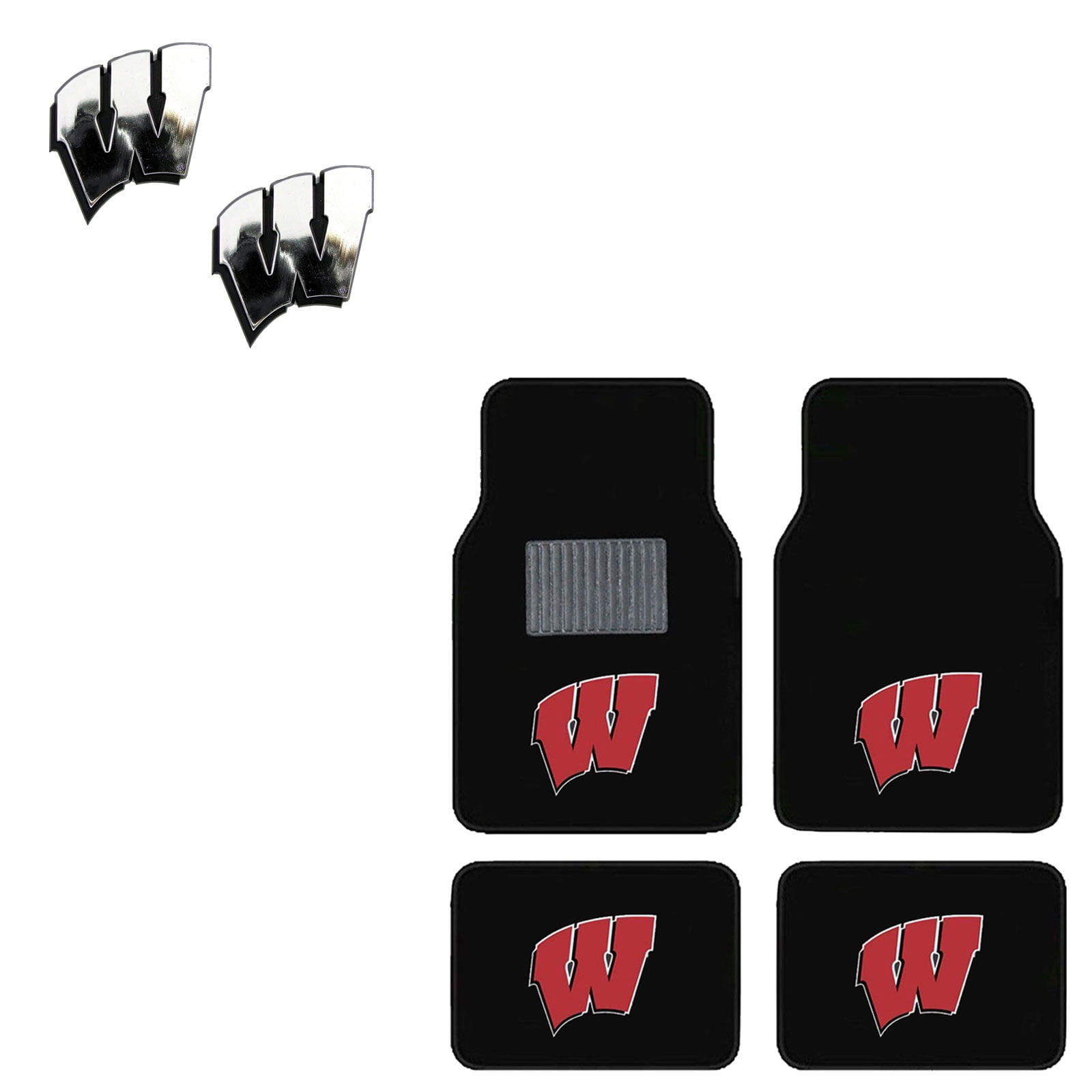 Wisconsin Badgers 4 Pc Carpet Floor Mats And 2 Chrome Emblems - Walmart.com