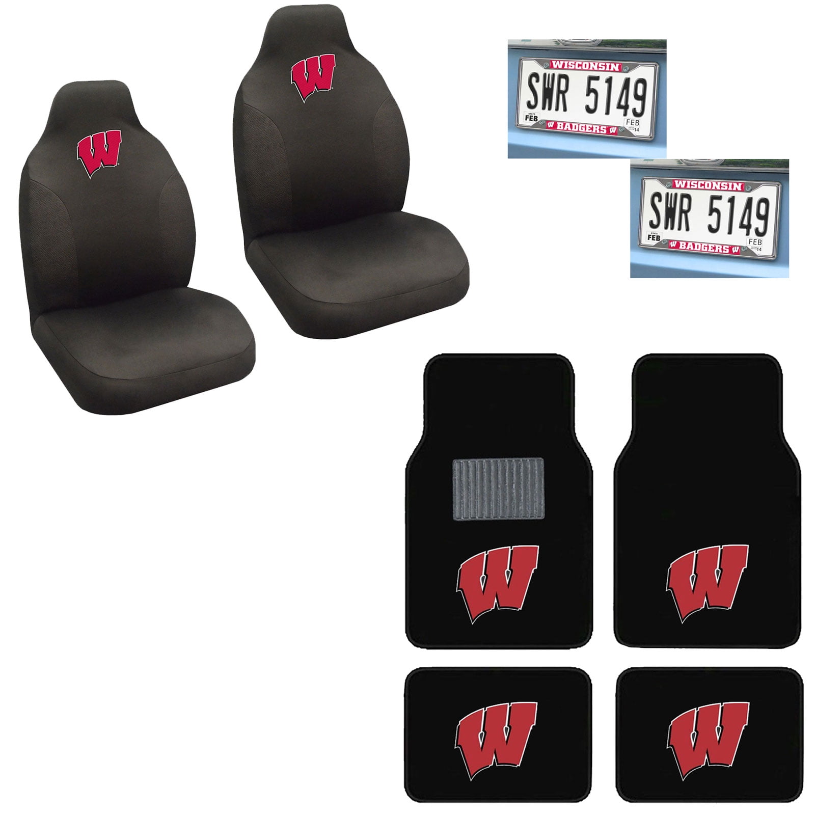 Wisconsin Badgers 4 Pc Carpet Floor Mats And 2 Chrome License Plate ...