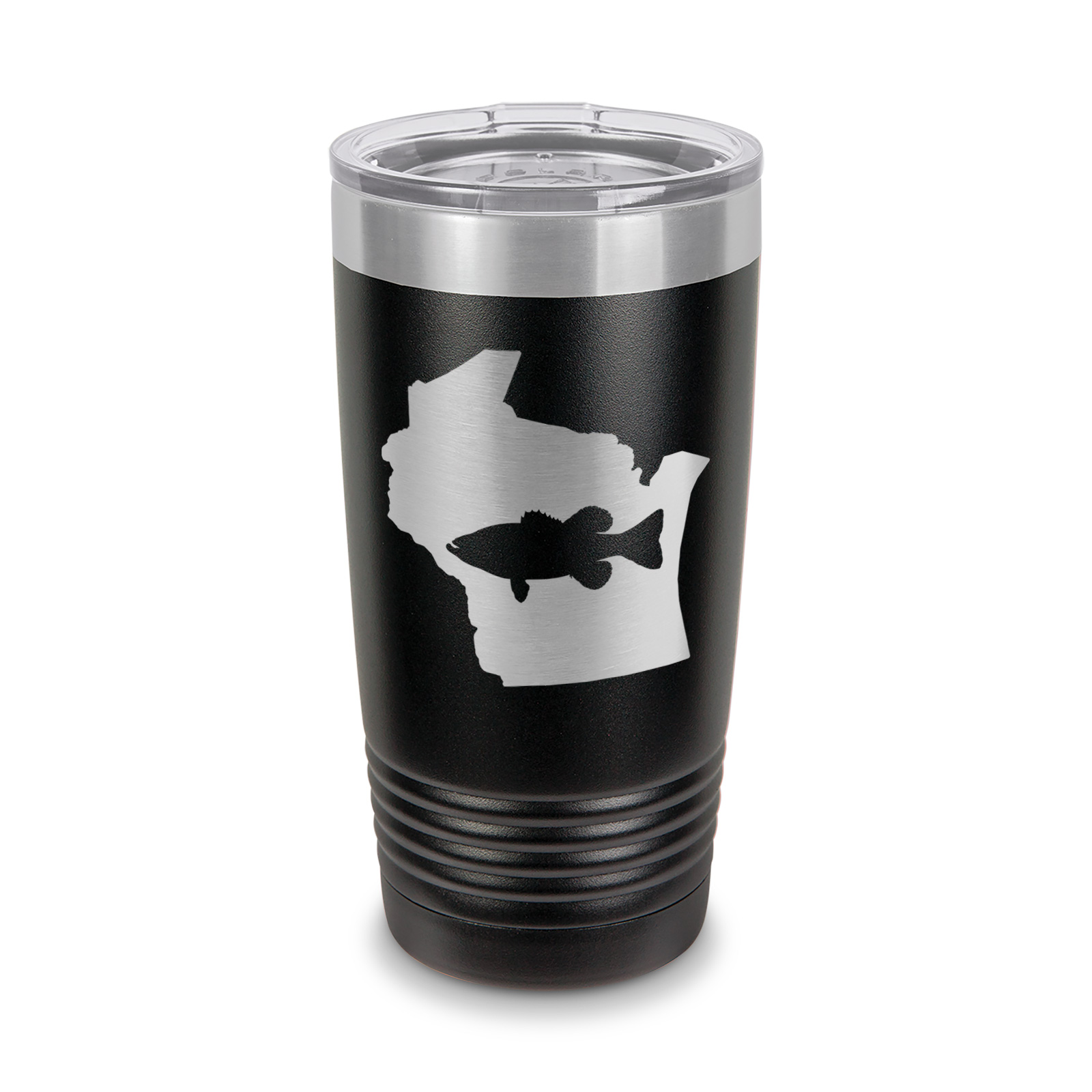Wisconsin Bass Tumbler 20 oz - Laser Engraved w/ Clear Lid - Stainless ...