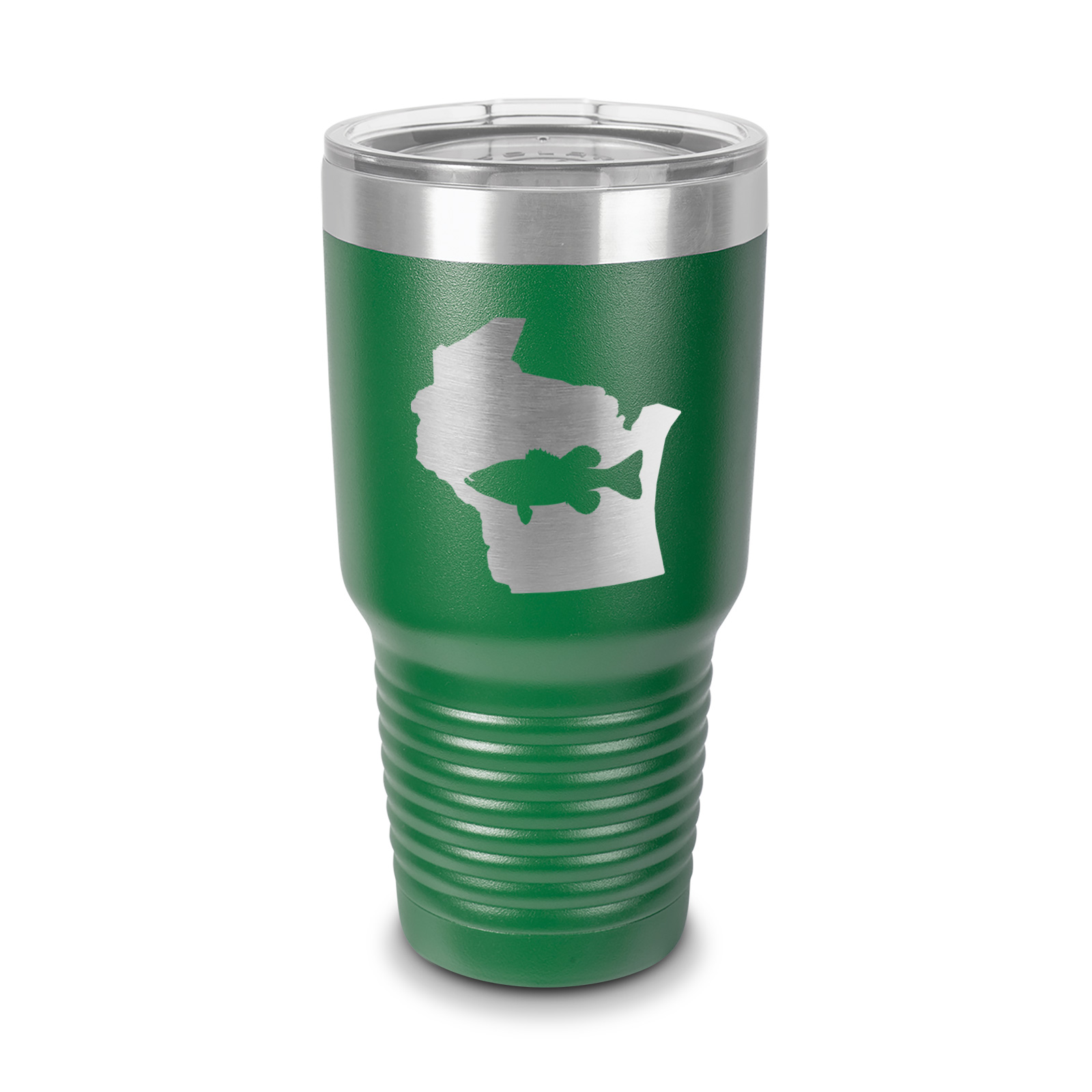 Wisconsin Bass Tumbler 30 oz - Laser Engraved w/ Clear Lid - Stainless ...